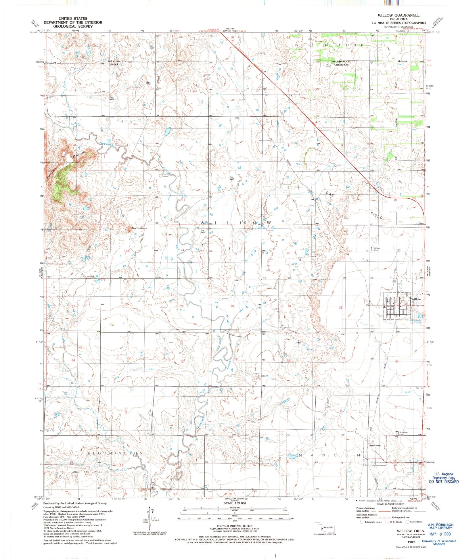 Classic USGS Willow Oklahoma 7.5'x7.5' Topo Map – MyTopo Map Store