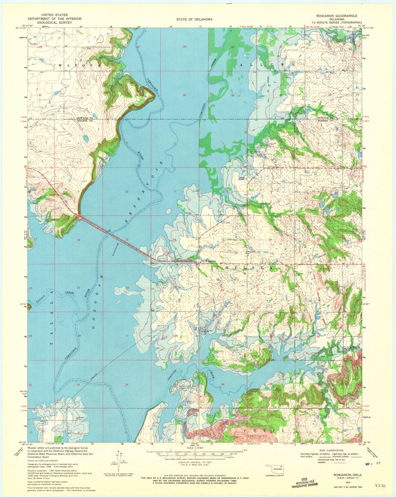 Classic USGS Winganon Oklahoma 7.5'x7.5' Topo Map – MyTopo Map Store
