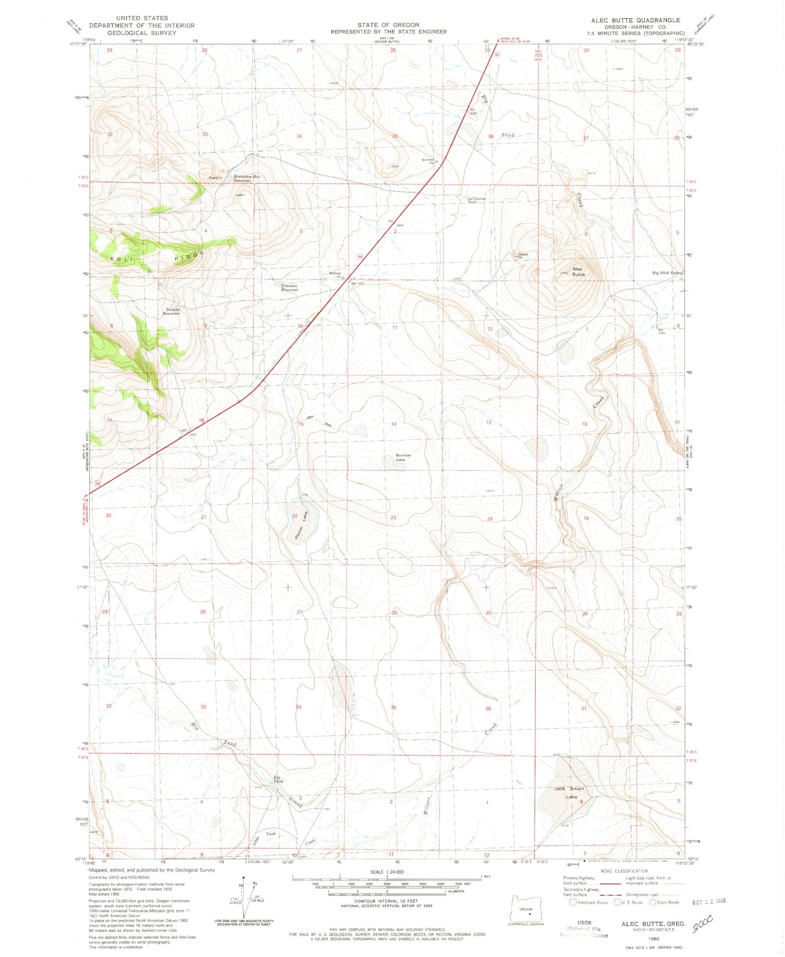 Classic USGS Alec Butte Oregon 7.5'x7.5' Topo Map – MyTopo Map Store