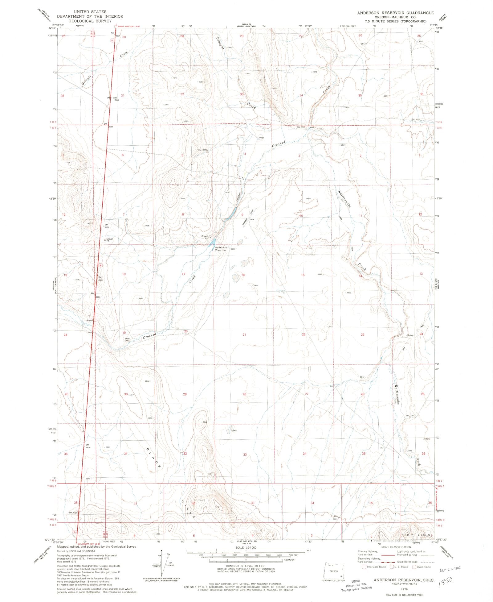 Classic USGS Anderson Reservoir Oregon 7.5'x7.5' Topo Map – MyTopo Map ...
