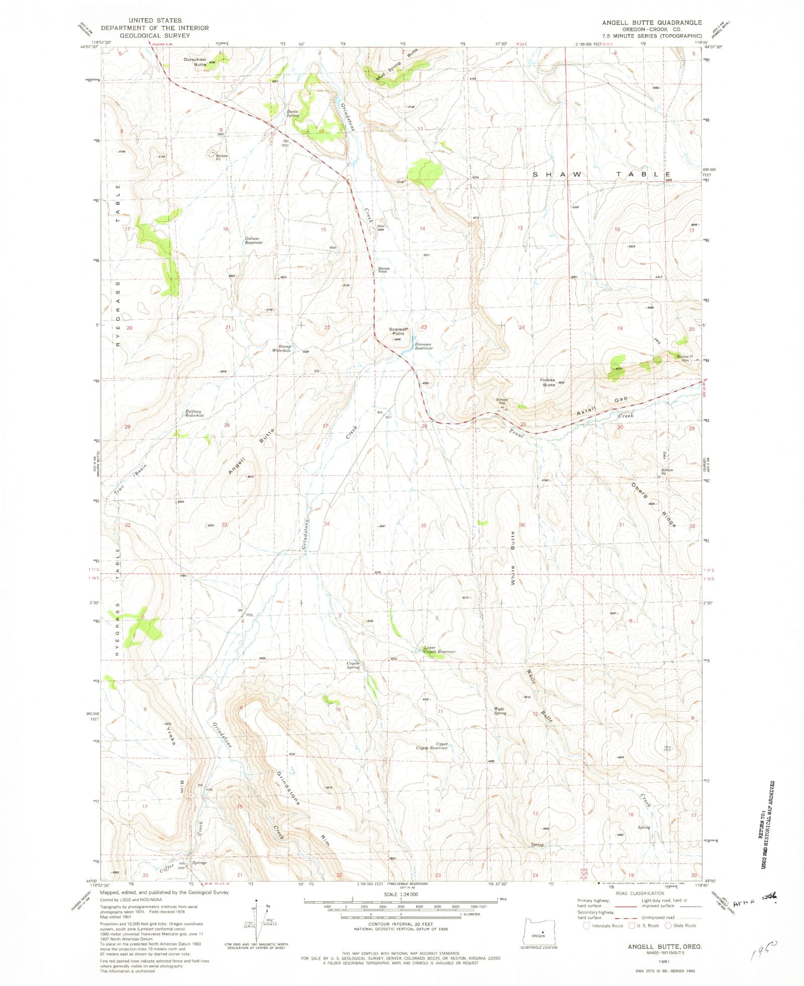 Classic USGS Angell Butte Oregon 7.5'x7.5' Topo Map – MyTopo Map Store