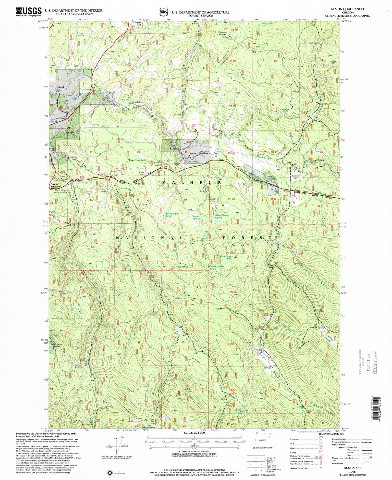 Classic USGS Austin Oregon 7.5'x7.5' Topo Map – MyTopo Map Store
