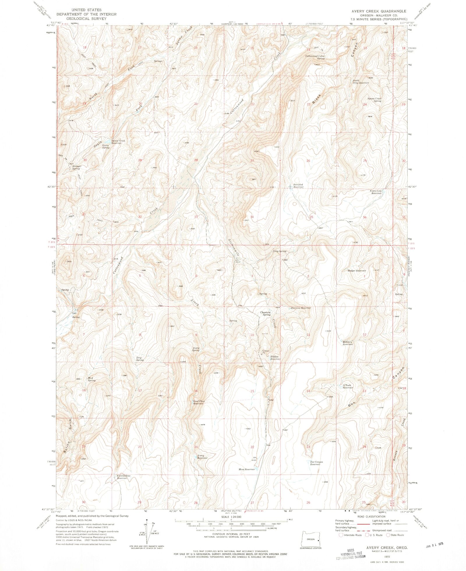 Classic USGS Avery Creek Oregon 7.5'x7.5' Topo Map – MyTopo Map Store