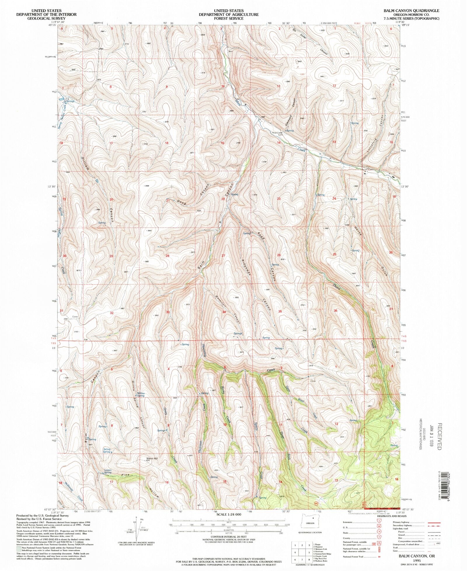 Classic USGS Balm Canyon Oregon 7.5'x7.5' Topo Map – MyTopo Map Store