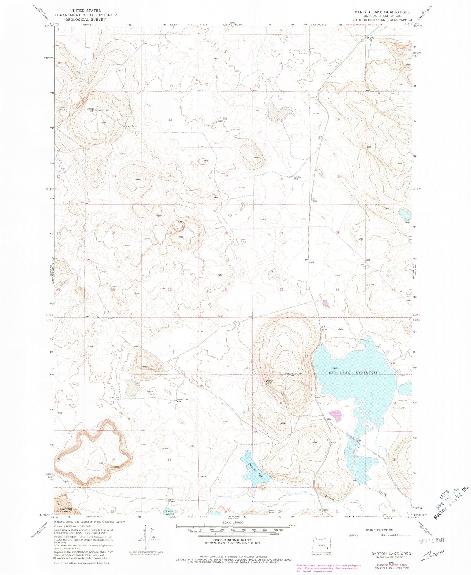 Classic USGS Barton Lake Oregon 7.5'x7.5' Topo Map – MyTopo Map Store
