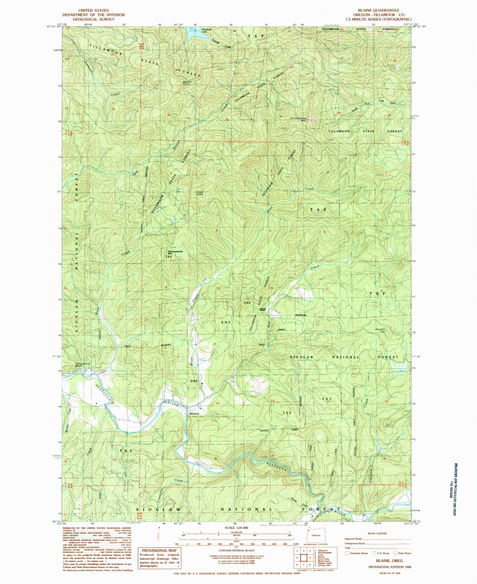Classic USGS Blaine Oregon 7.5'x7.5' Topo Map – MyTopo Map Store