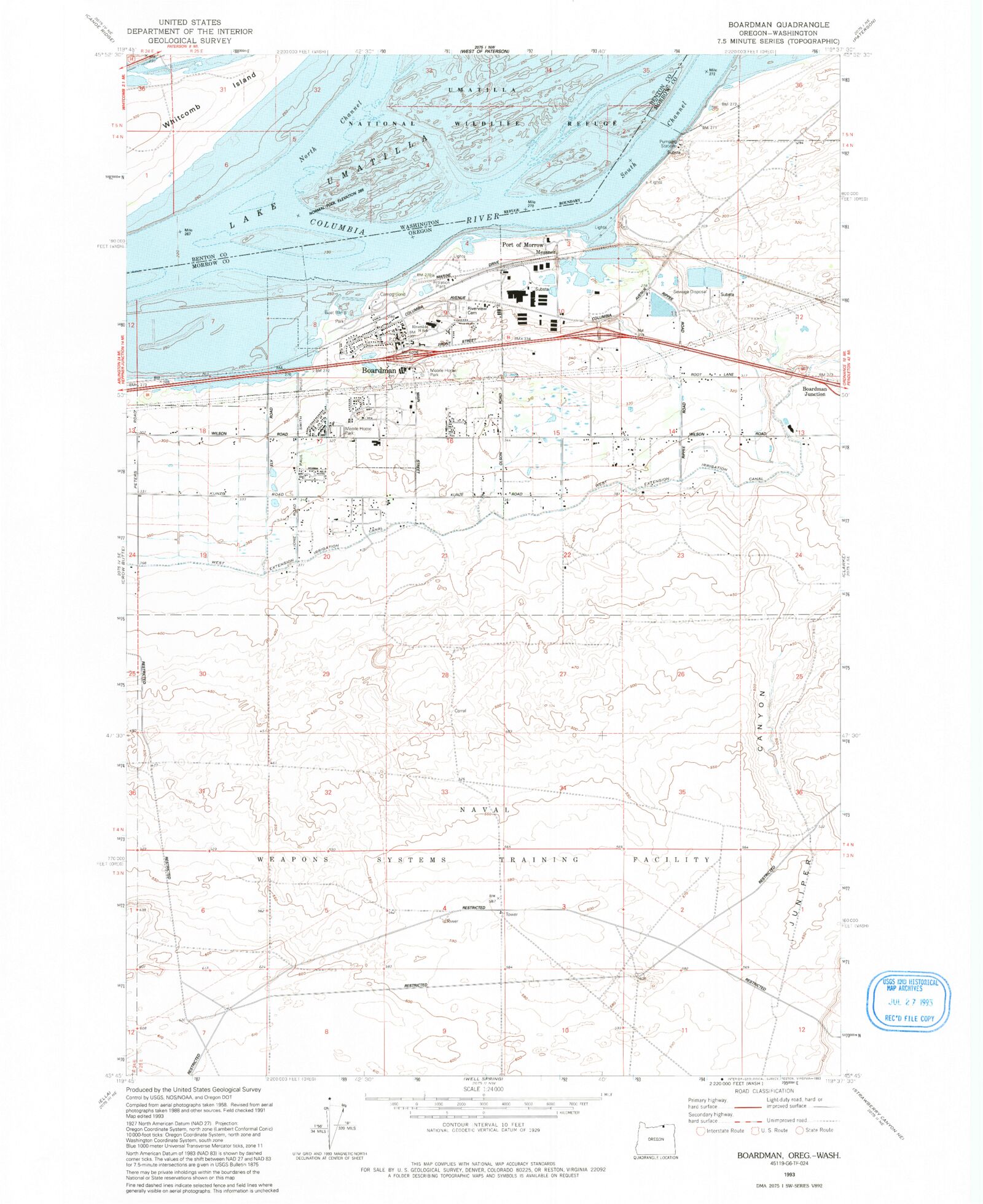 Classic USGS Boardman Oregon 7.5'x7.5' Topo Map – MyTopo Map Store