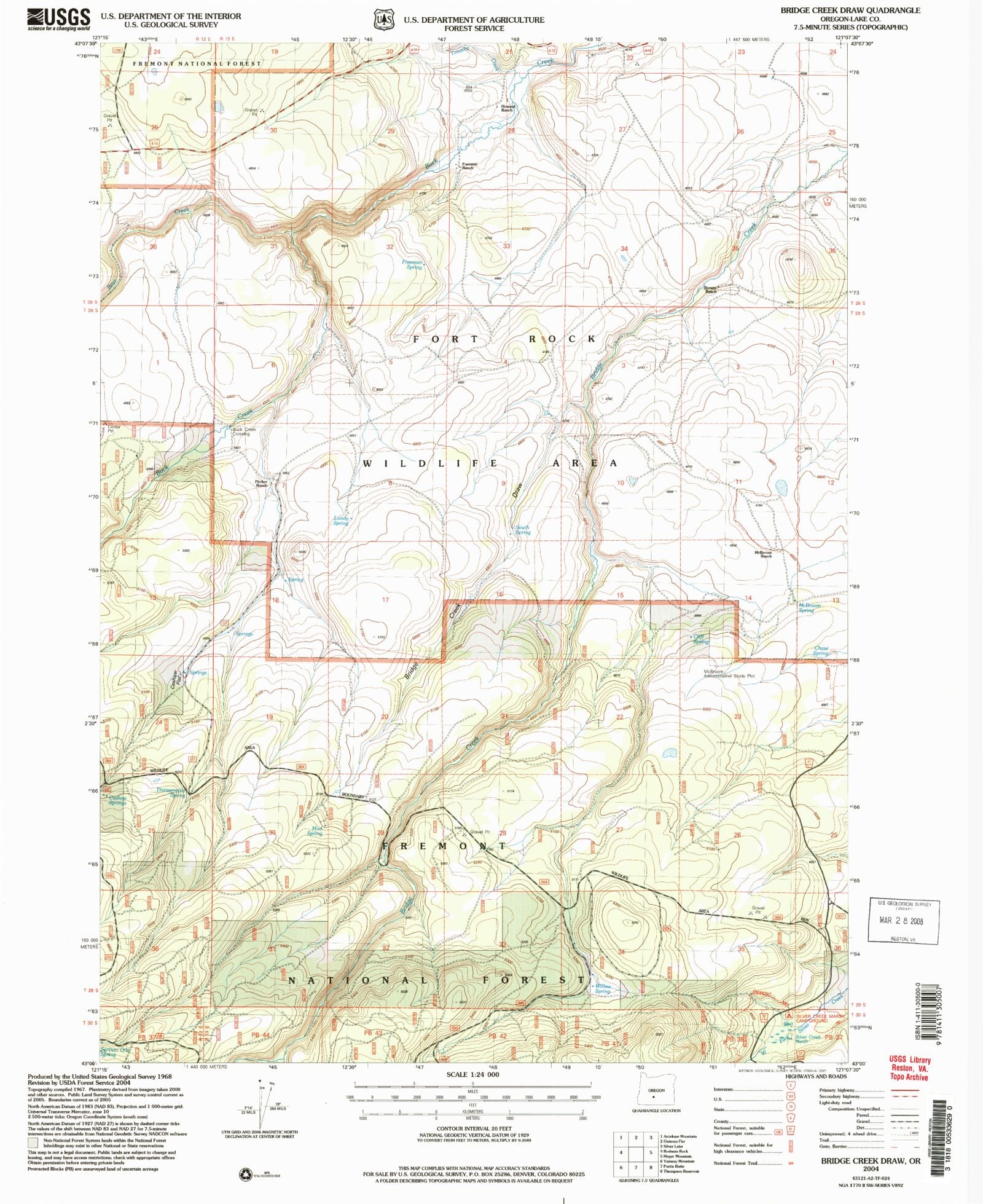 Classic USGS Bridge Creek Draw Oregon 7.5'x7.5' Topo Map – MyTopo Map Store