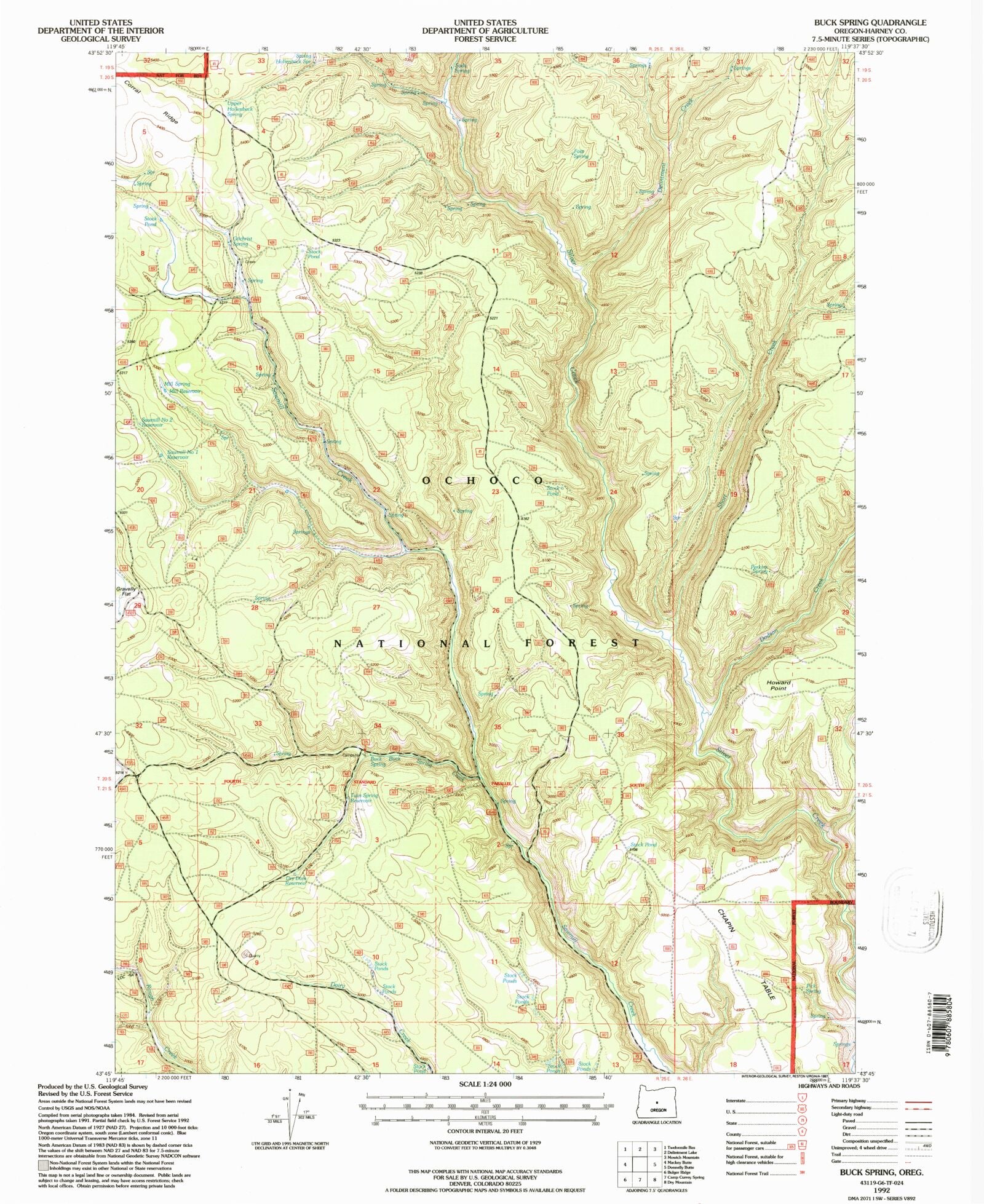 Classic USGS Buck Spring Oregon 7.5'x7.5' Topo Map – MyTopo Map Store