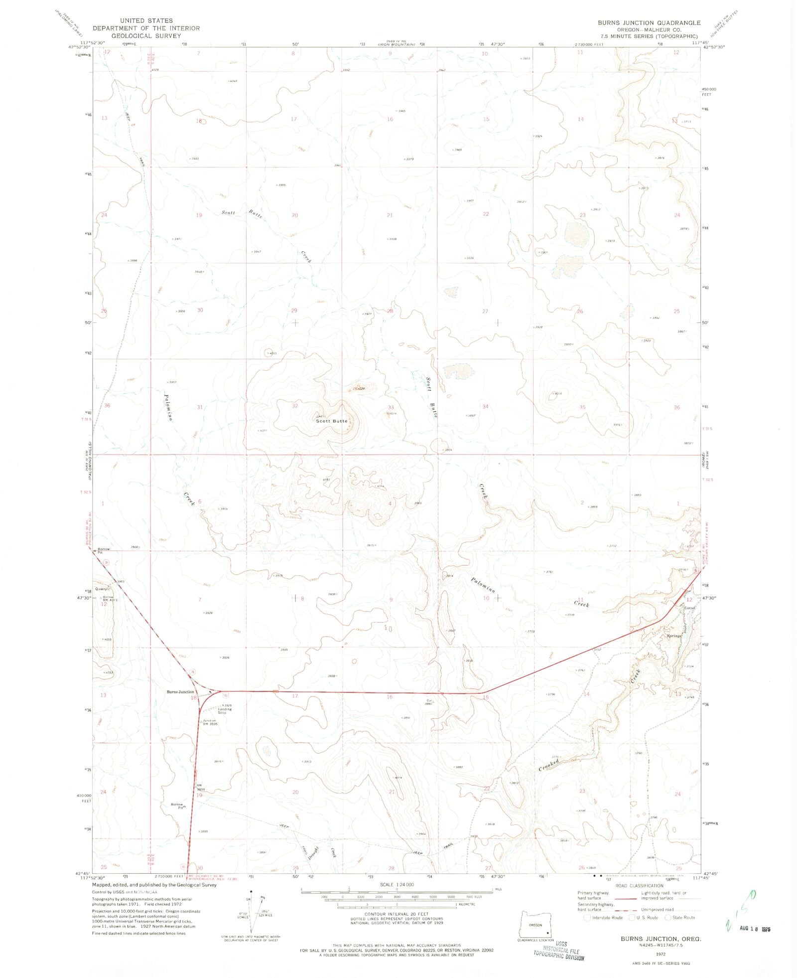 Classic USGS Burns Junction Oregon 7.5'x7.5' Topo Map – MyTopo Map Store