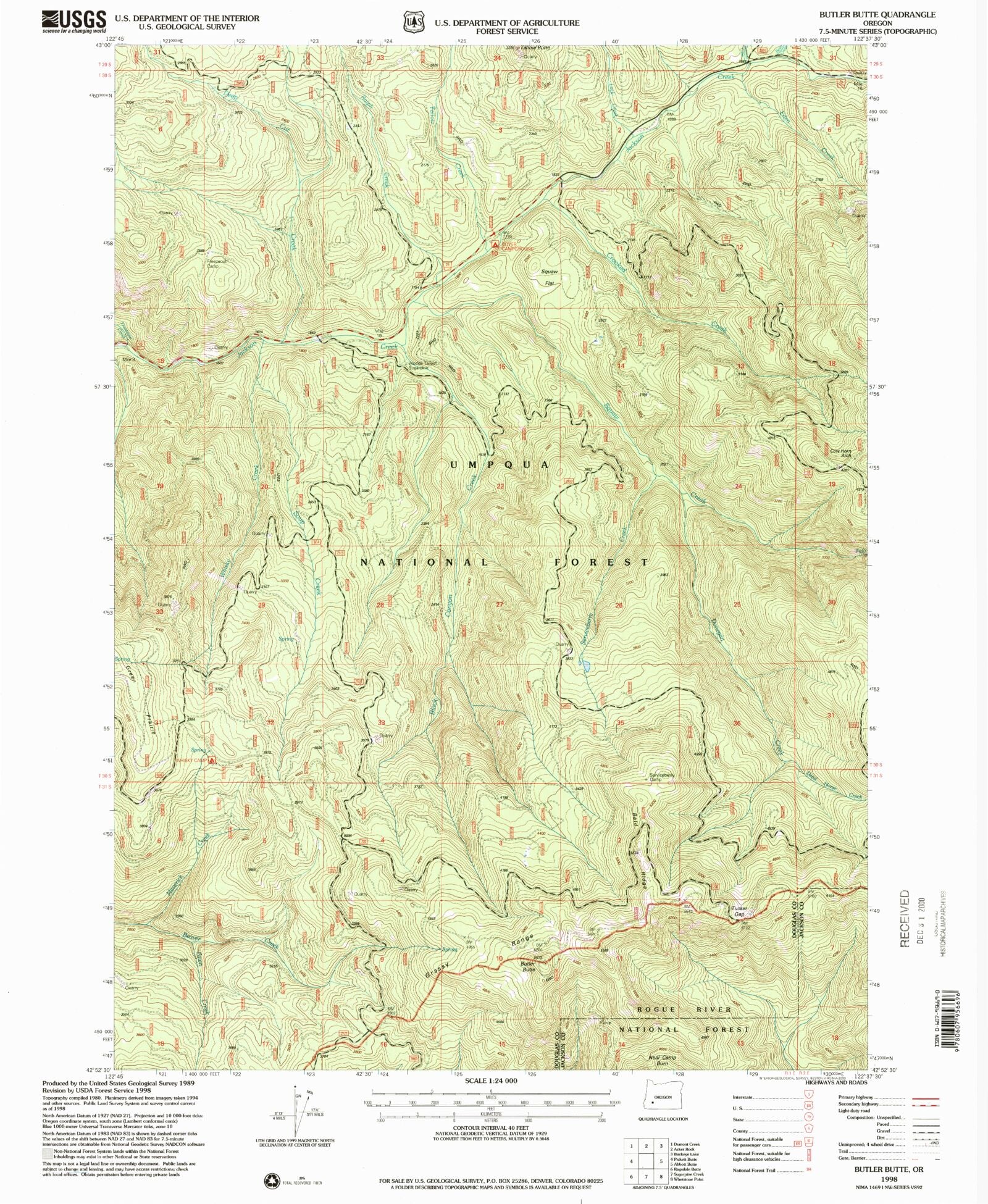 Classic USGS Butler Butte Oregon 7.5'x7.5' Topo Map – MyTopo Map Store