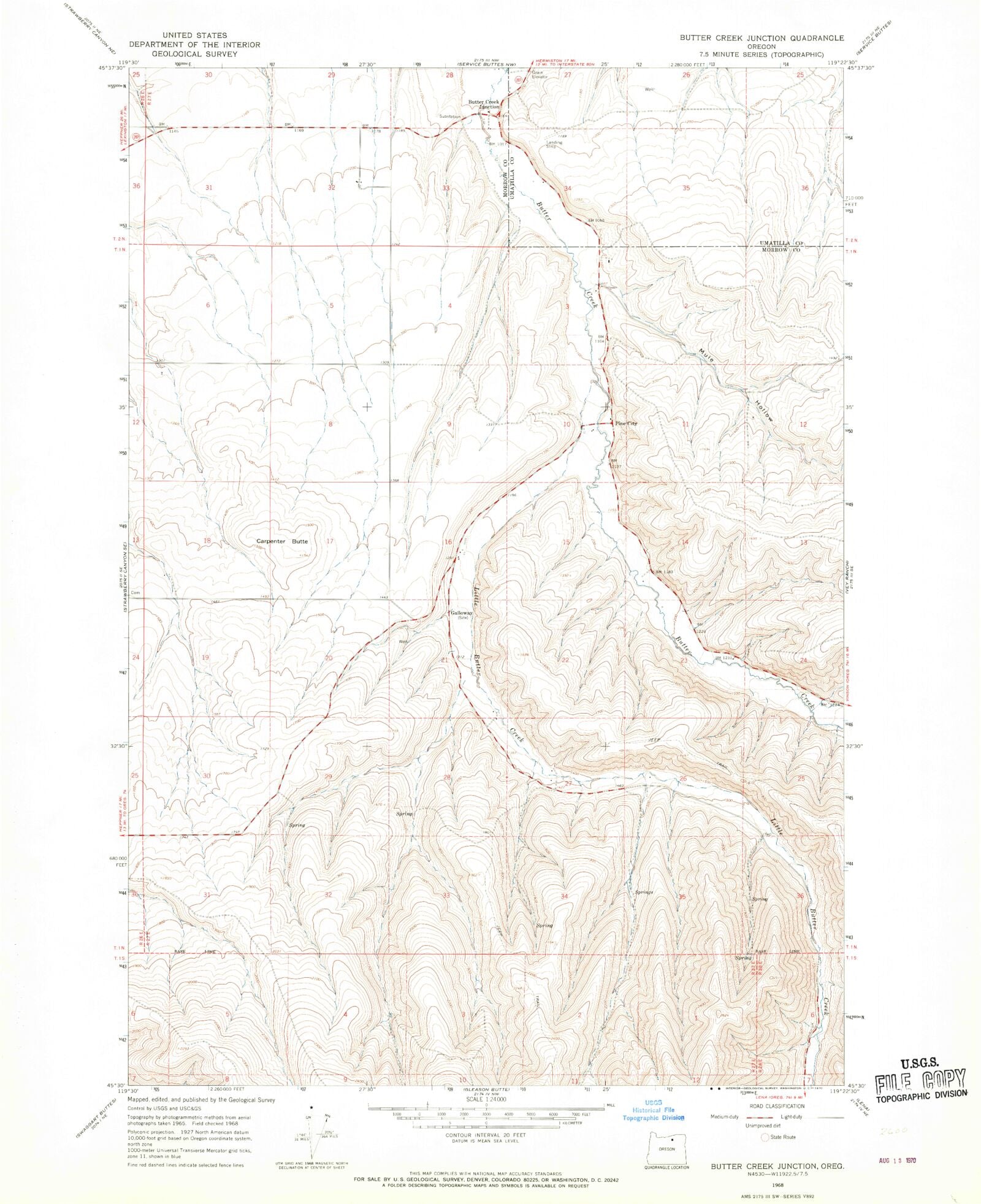 Classic USGS Butter Creek Junction Oregon 7.5'x7.5' Topo Map – MyTopo ...