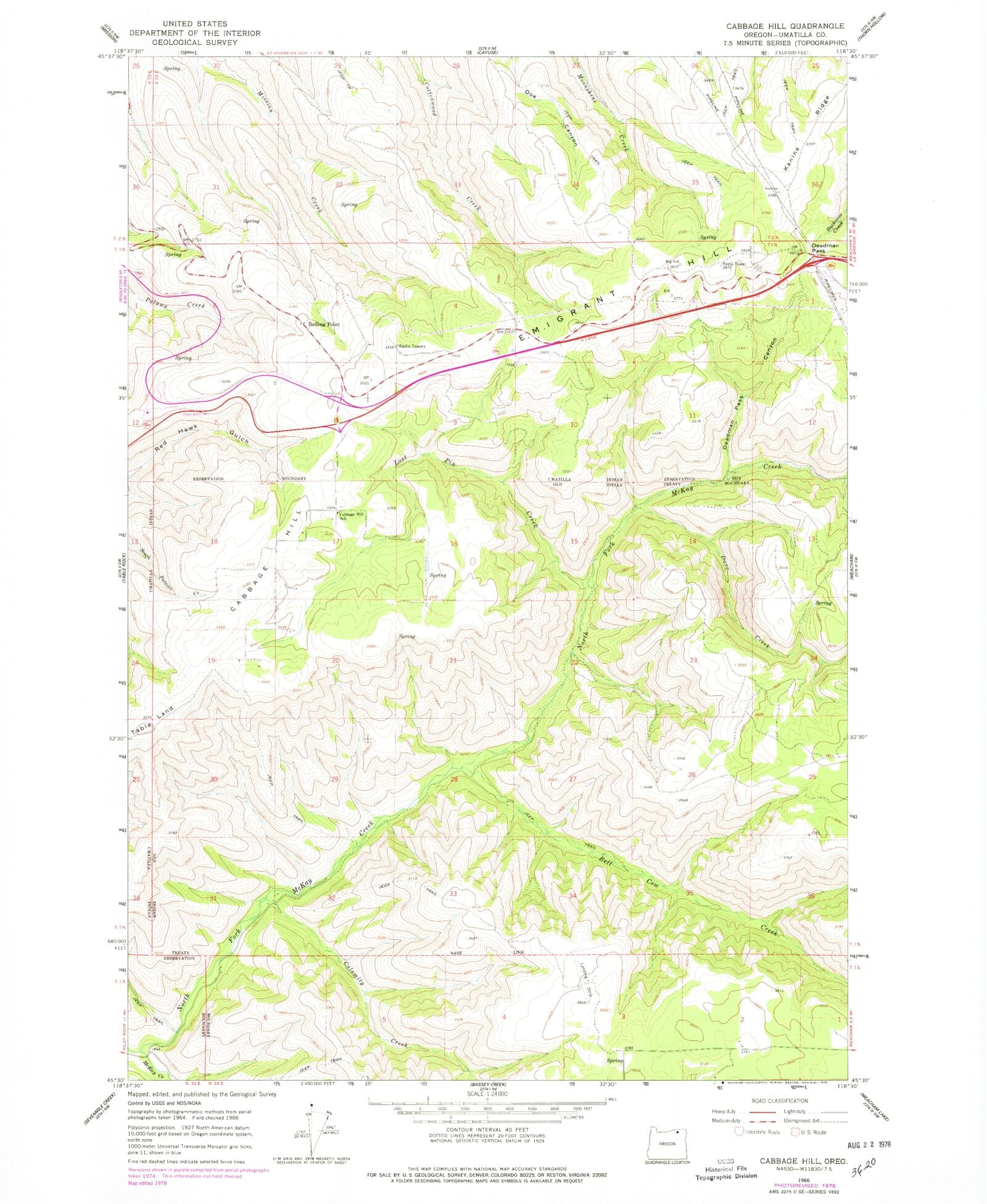 Classic USGS Cabbage Hill Oregon 7.5'x7.5' Topo Map – MyTopo Map Store