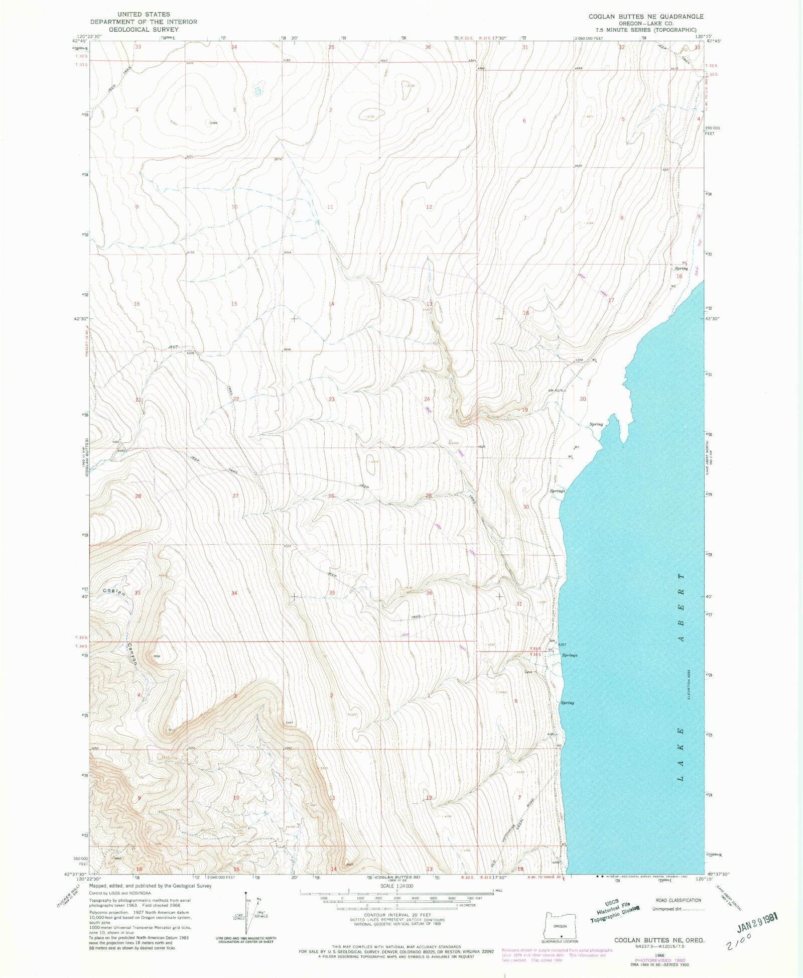 Classic USGS Coglan Buttes NE Oregon 7.5'x7.5' Topo Map – MyTopo Map Store
