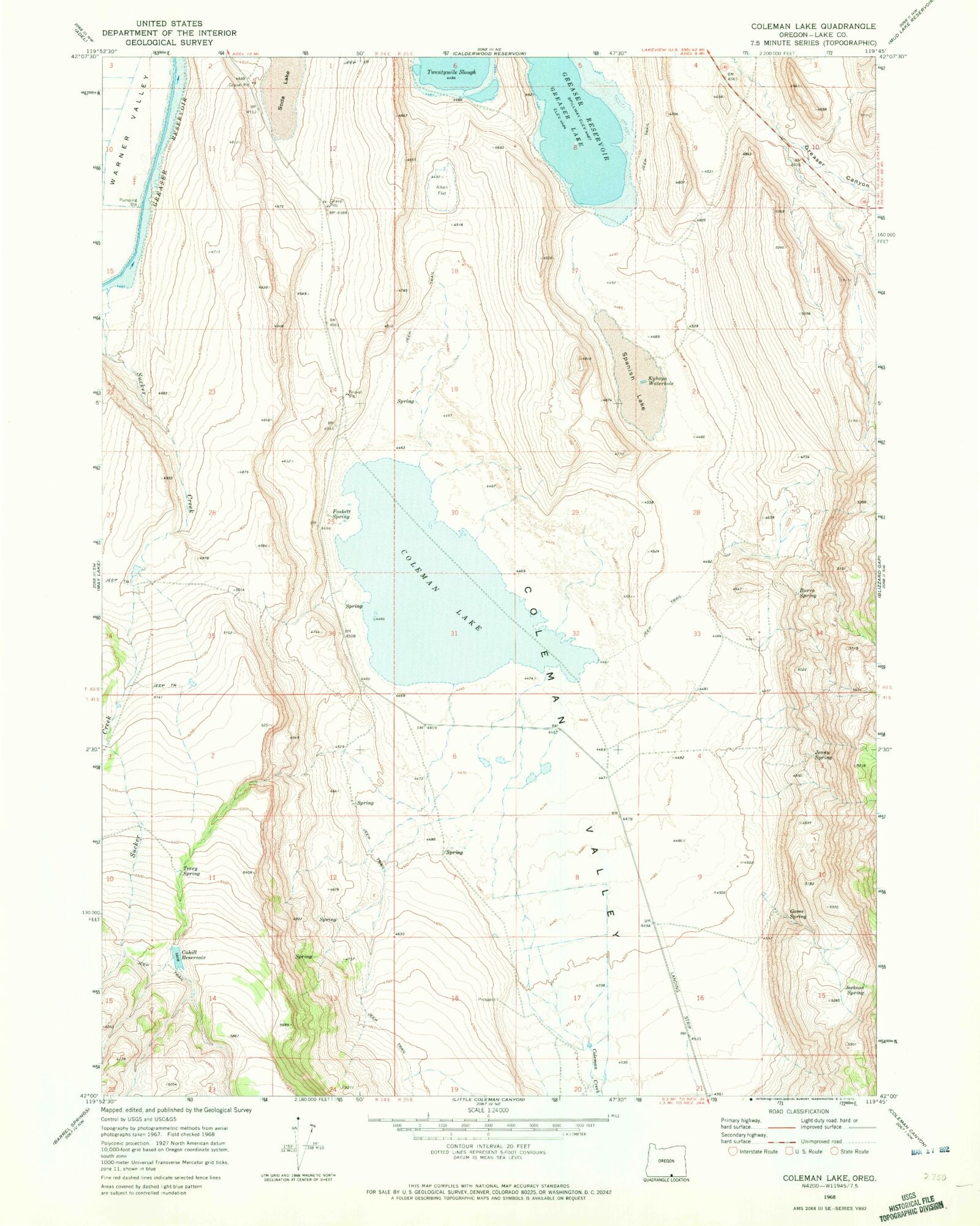 Classic USGS Coleman Lake Oregon 7.5'x7.5' Topo Map – MyTopo Map Store