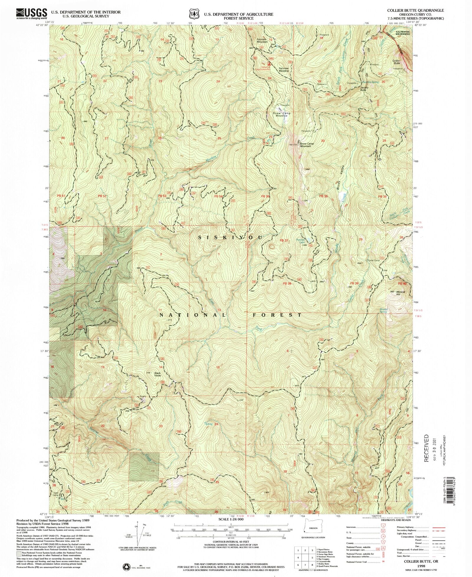 Classic USGS Collier Butte Oregon 7.5'x7.5' Topo Map – MyTopo Map Store