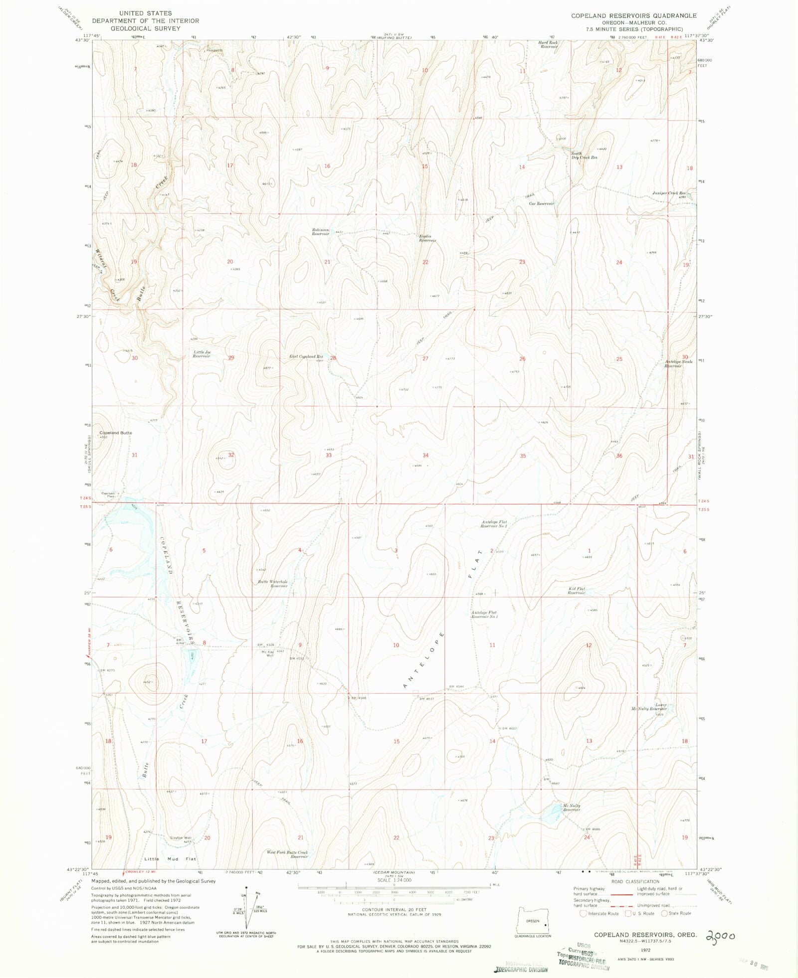 Classic USGS Copeland Reservoirs Oregon 7.5'x7.5' Topo Map – MyTopo Map ...