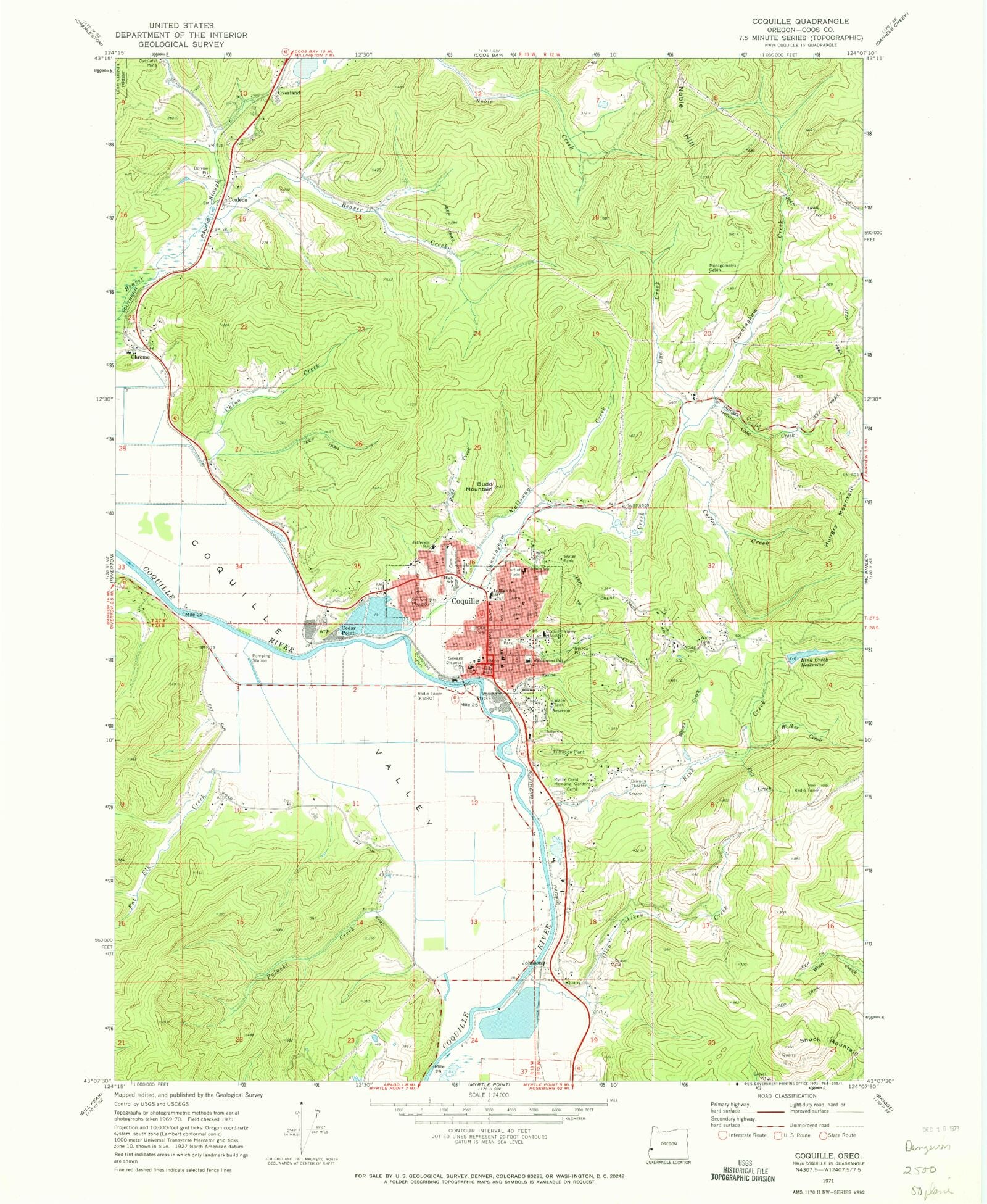 Classic USGS Coquille Oregon 7.5'x7.5' Topo Map – MyTopo Map Store