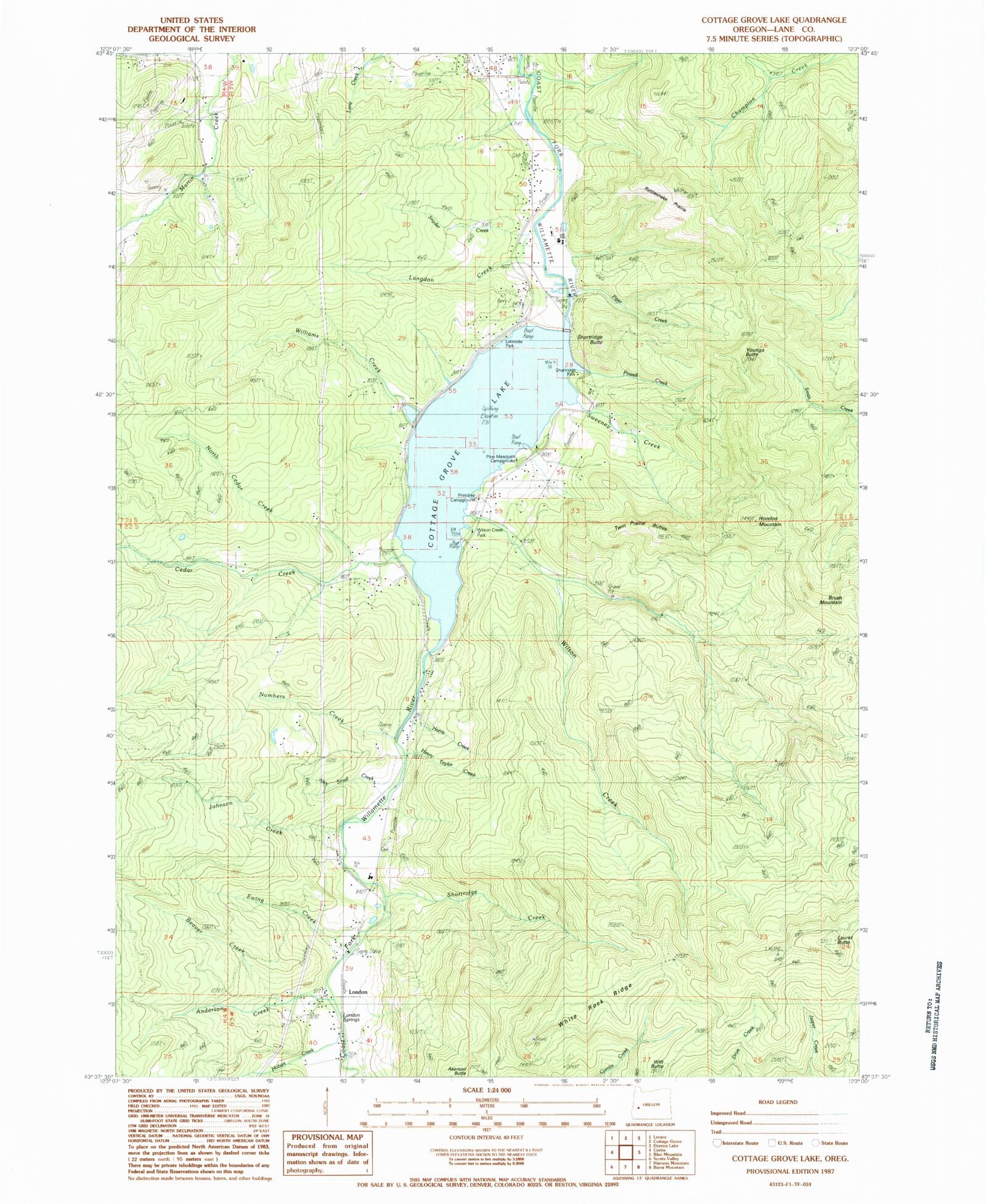 Classic USGS Cottage Grove Lake Oregon 7.5'x7.5' Topo Map – MyTopo Map ...