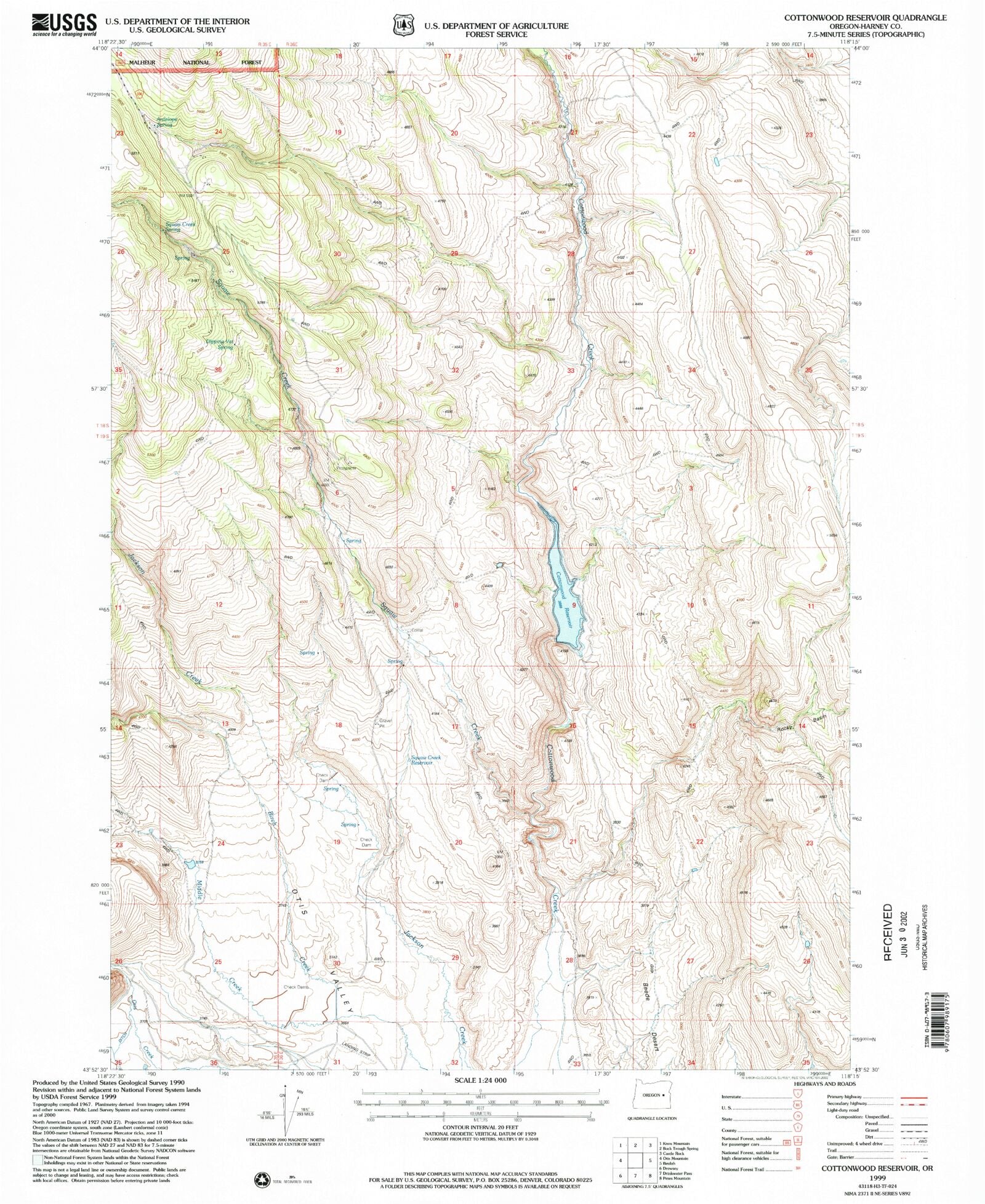 Classic USGS Cottonwood Reservoir Oregon 7.5'x7.5' Topo Map – MyTopo ...