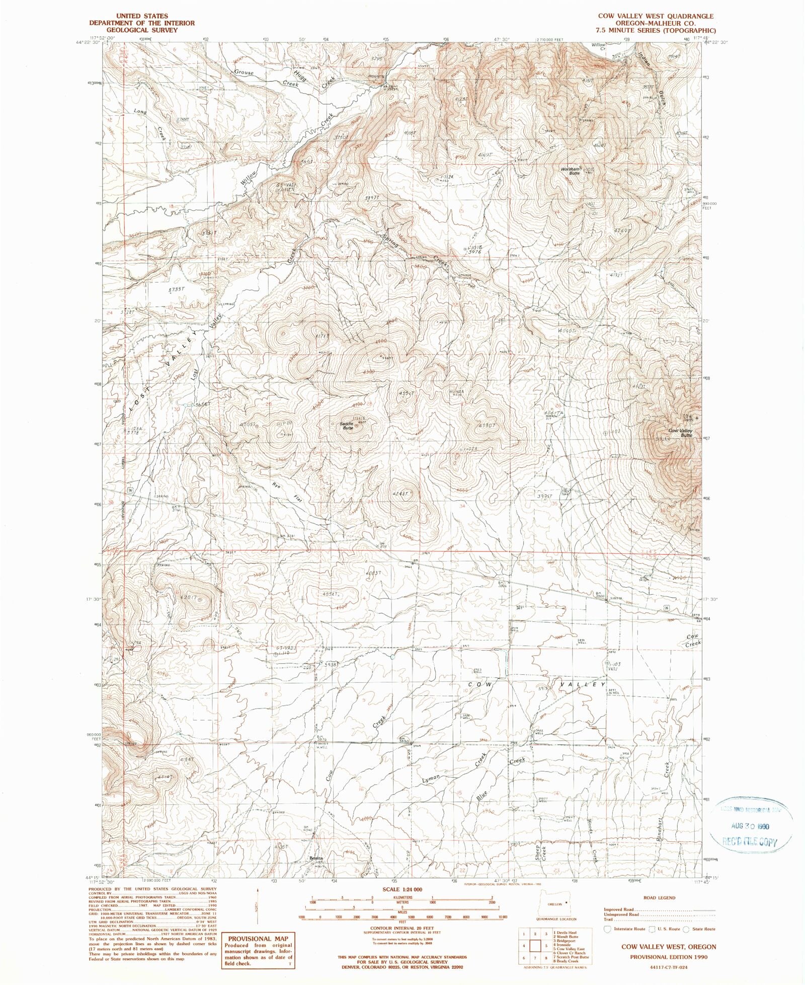 Classic USGS Cow Valley West Oregon 7.5'x7.5' Topo Map – MyTopo Map Store