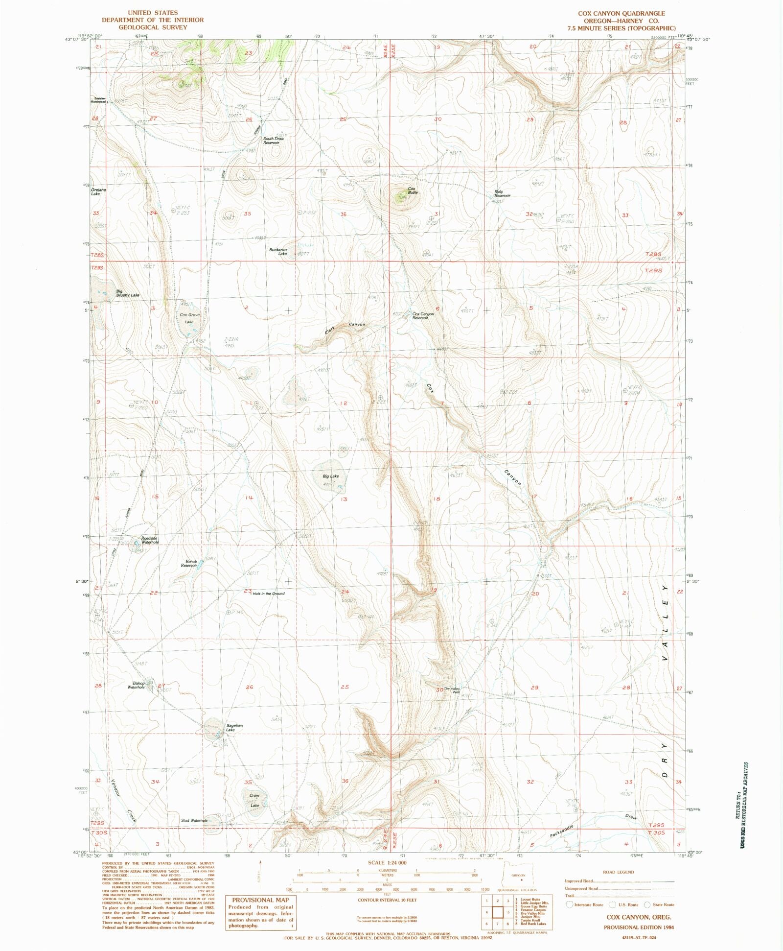 Classic USGS Cox Canyon Oregon 7.5'x7.5' Topo Map – MyTopo Map Store