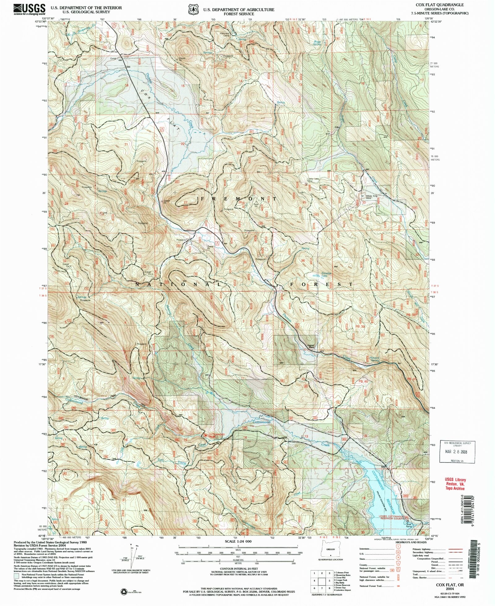 Classic USGS Cox Flat Oregon 7.5'x7.5' Topo Map – MyTopo Map Store