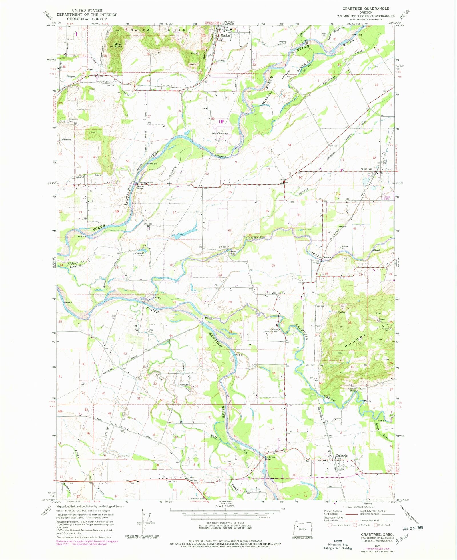 Classic USGS Crabtree Oregon 7.5'x7.5' Topo Map – MyTopo Map Store
