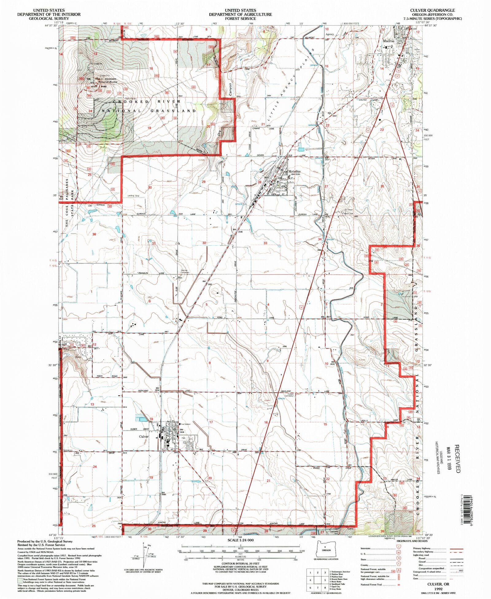 Classic USGS Culver Oregon 7.5'x7.5' Topo Map – MyTopo Map Store