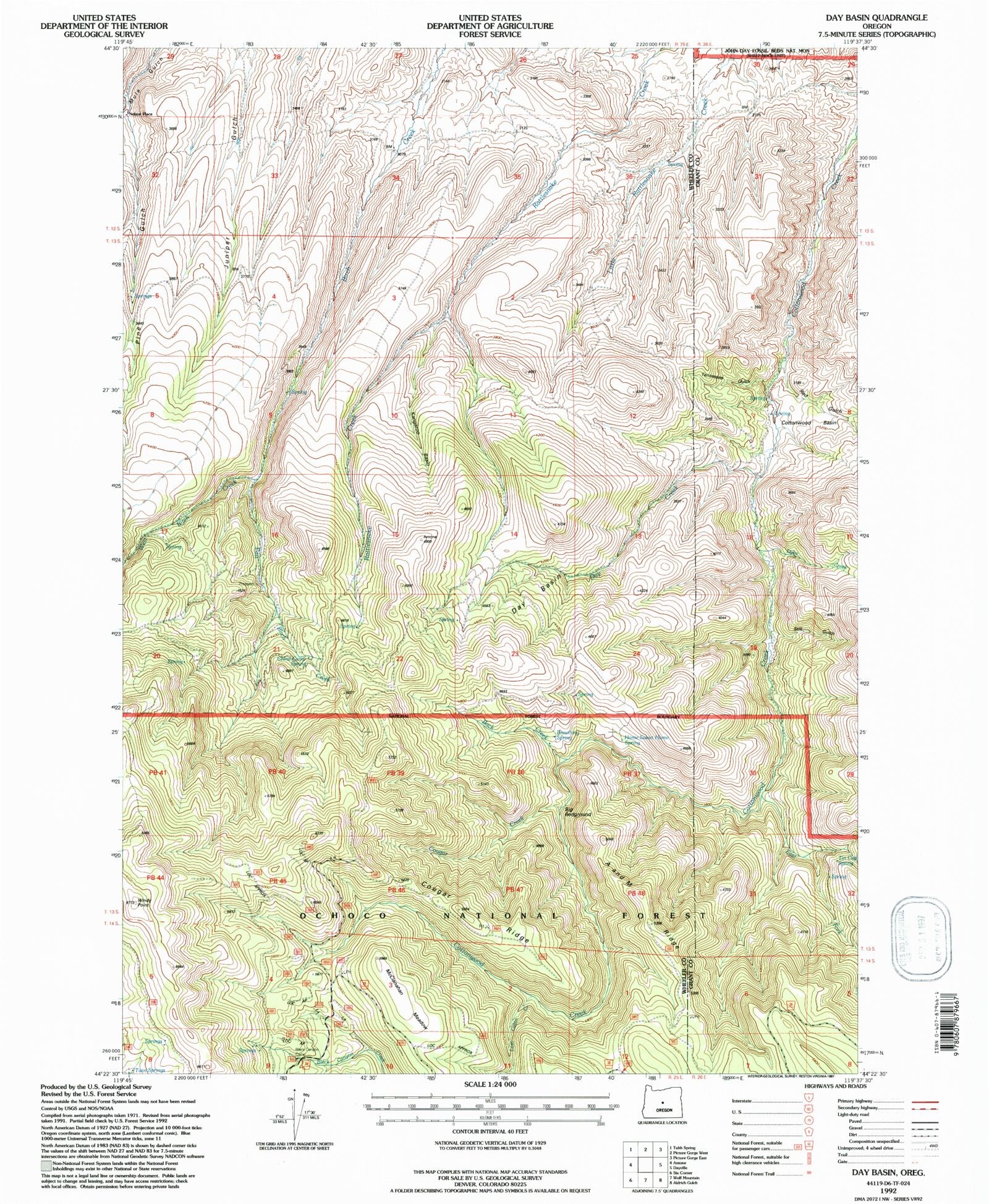 Classic USGS Day Basin Oregon 7.5'x7.5' Topo Map – MyTopo Map Store