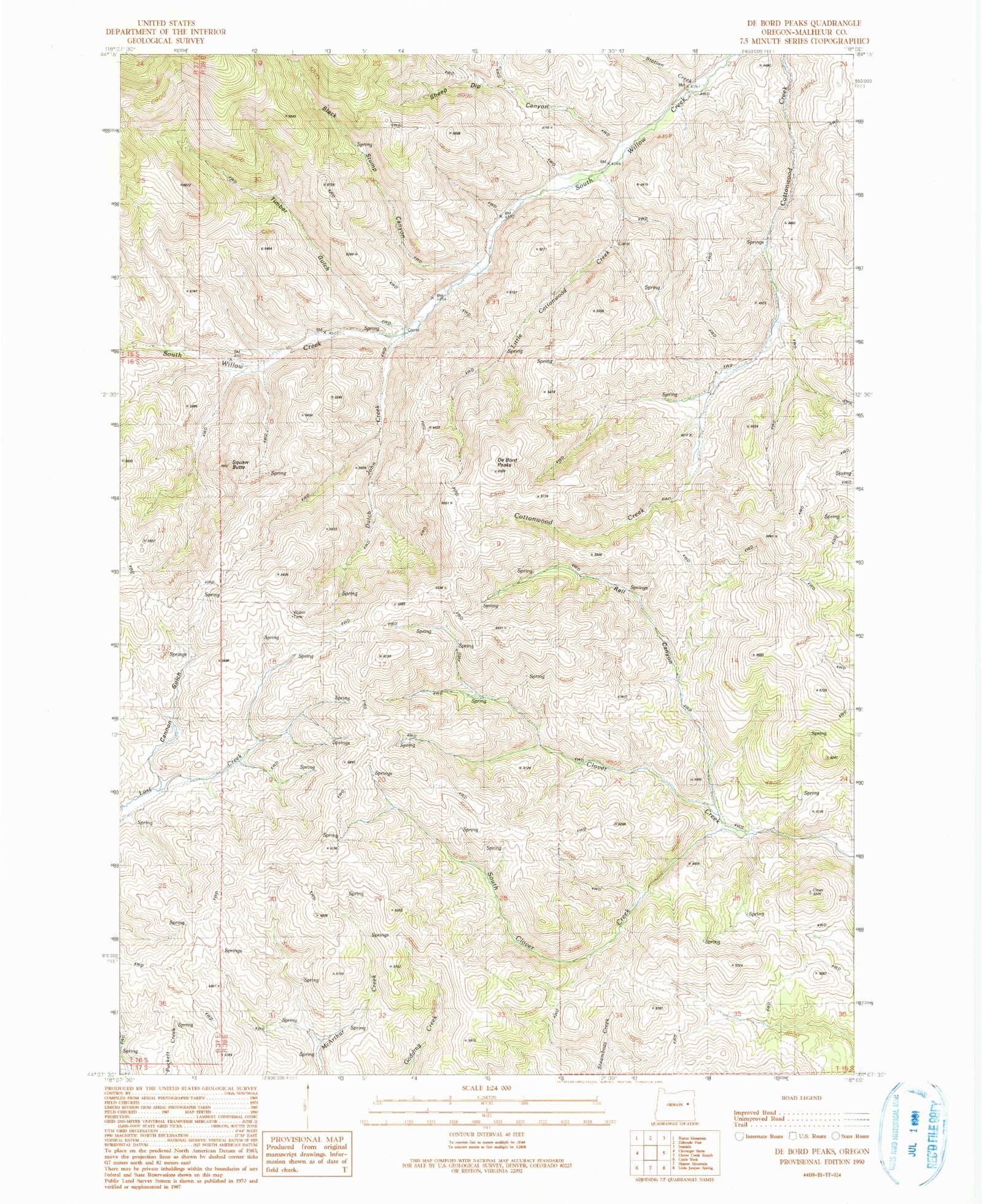 Classic USGS De Bord Peaks Oregon 7.5'x7.5' Topo Map – MyTopo Map Store