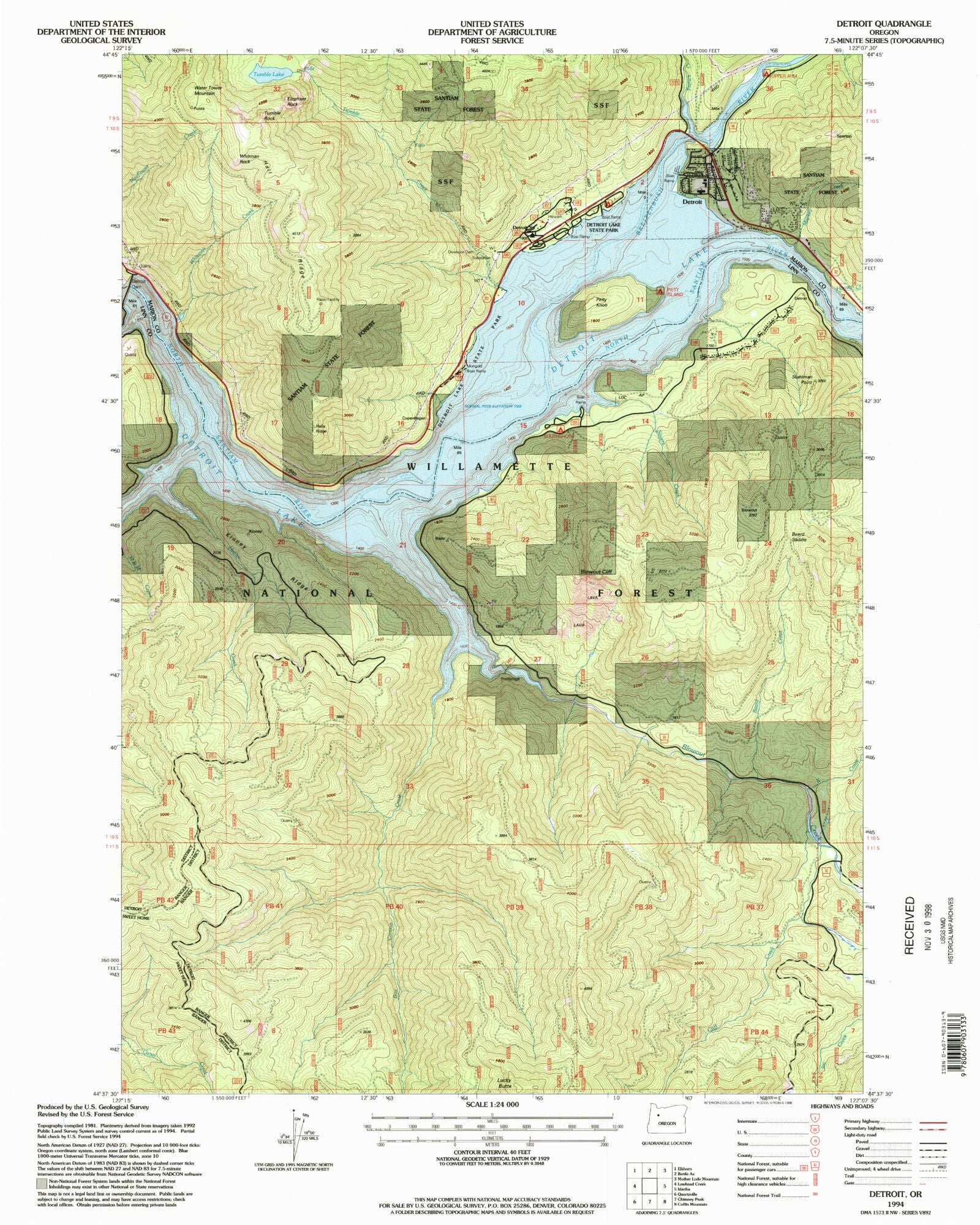 Classic USGS Detroit Oregon 7.5'x7.5' Topo Map – MyTopo Map Store