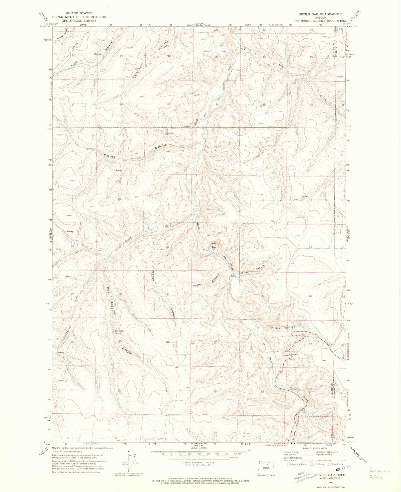 Classic USGS Devils Gap Oregon 7.5'x7.5' Topo Map – MyTopo Map Store