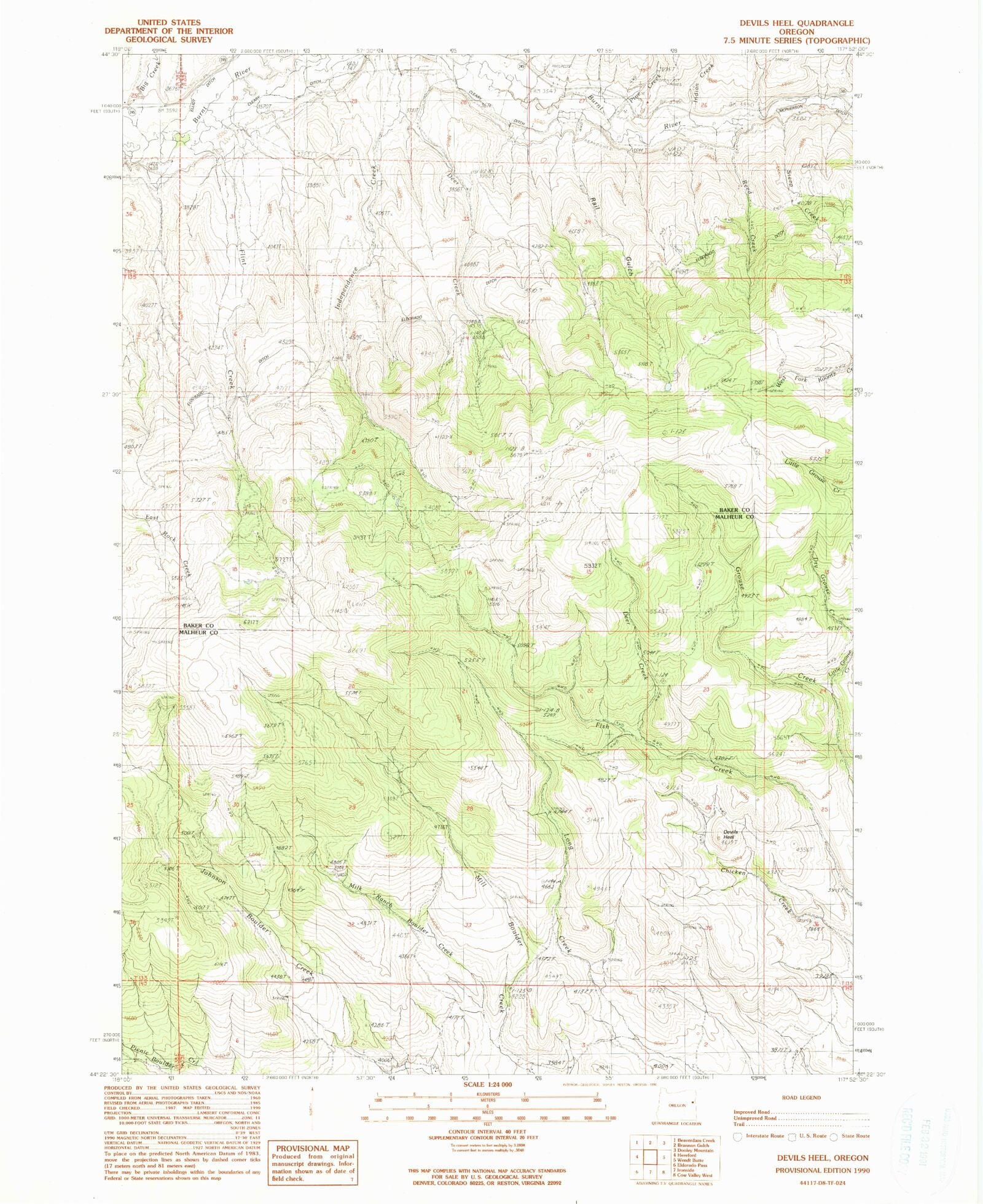 Classic USGS Devils Heel Oregon 7.5'x7.5' Topo Map – MyTopo Map Store