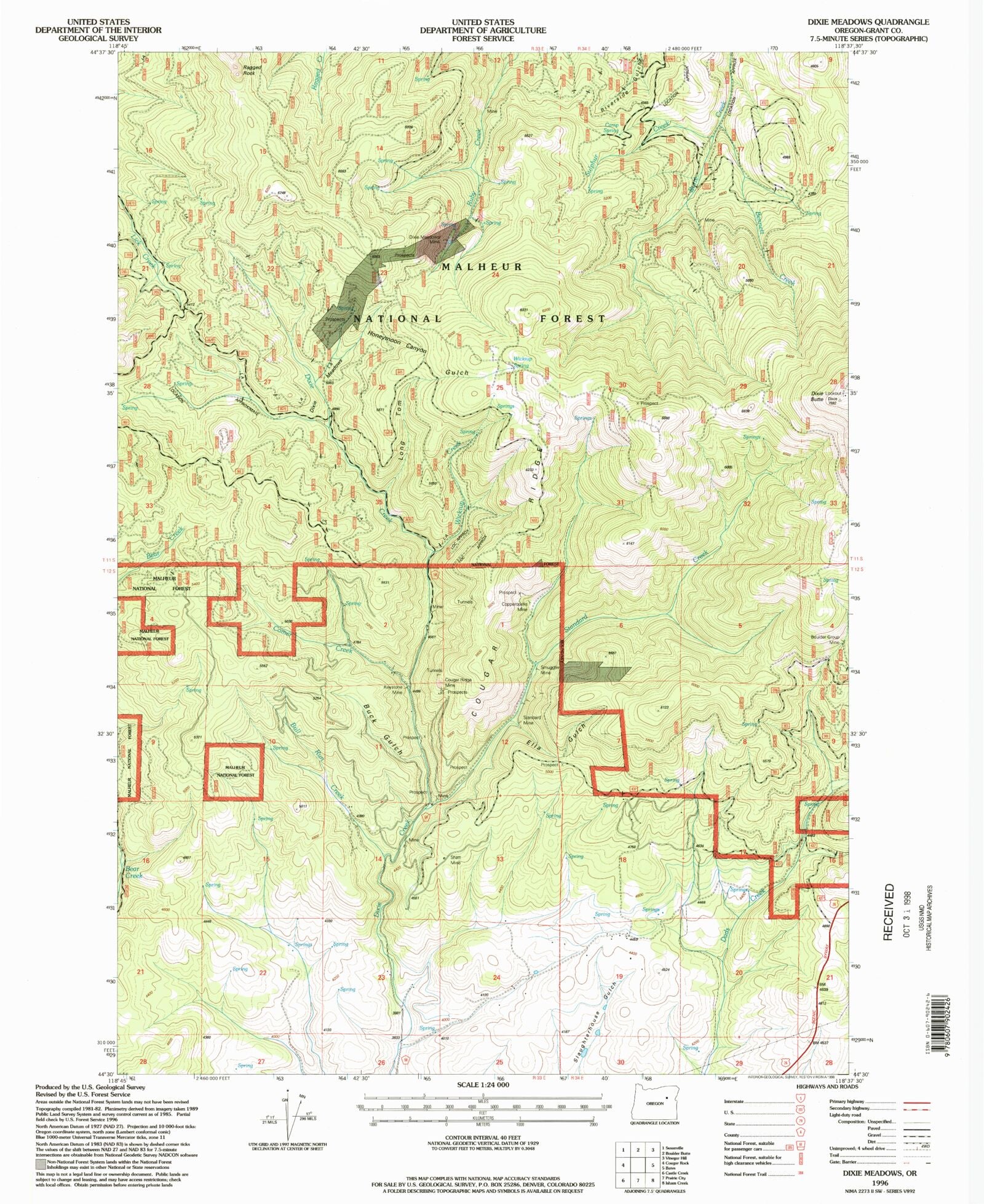 Classic USGS Dixie Meadows Oregon 7.5'x7.5' Topo Map – MyTopo Map Store