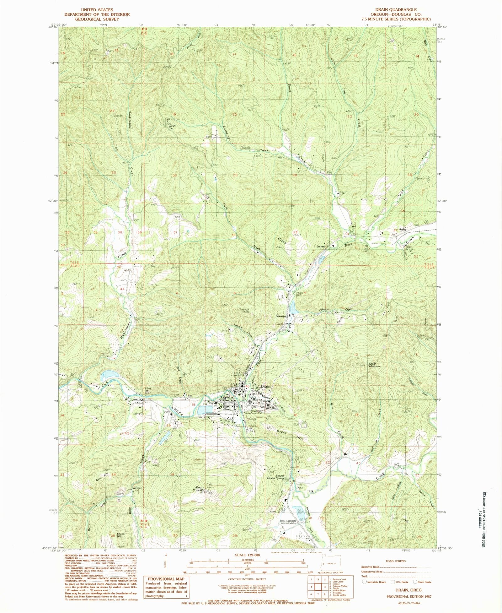 Classic USGS Drain Oregon 7.5'x7.5' Topo Map – MyTopo Map Store