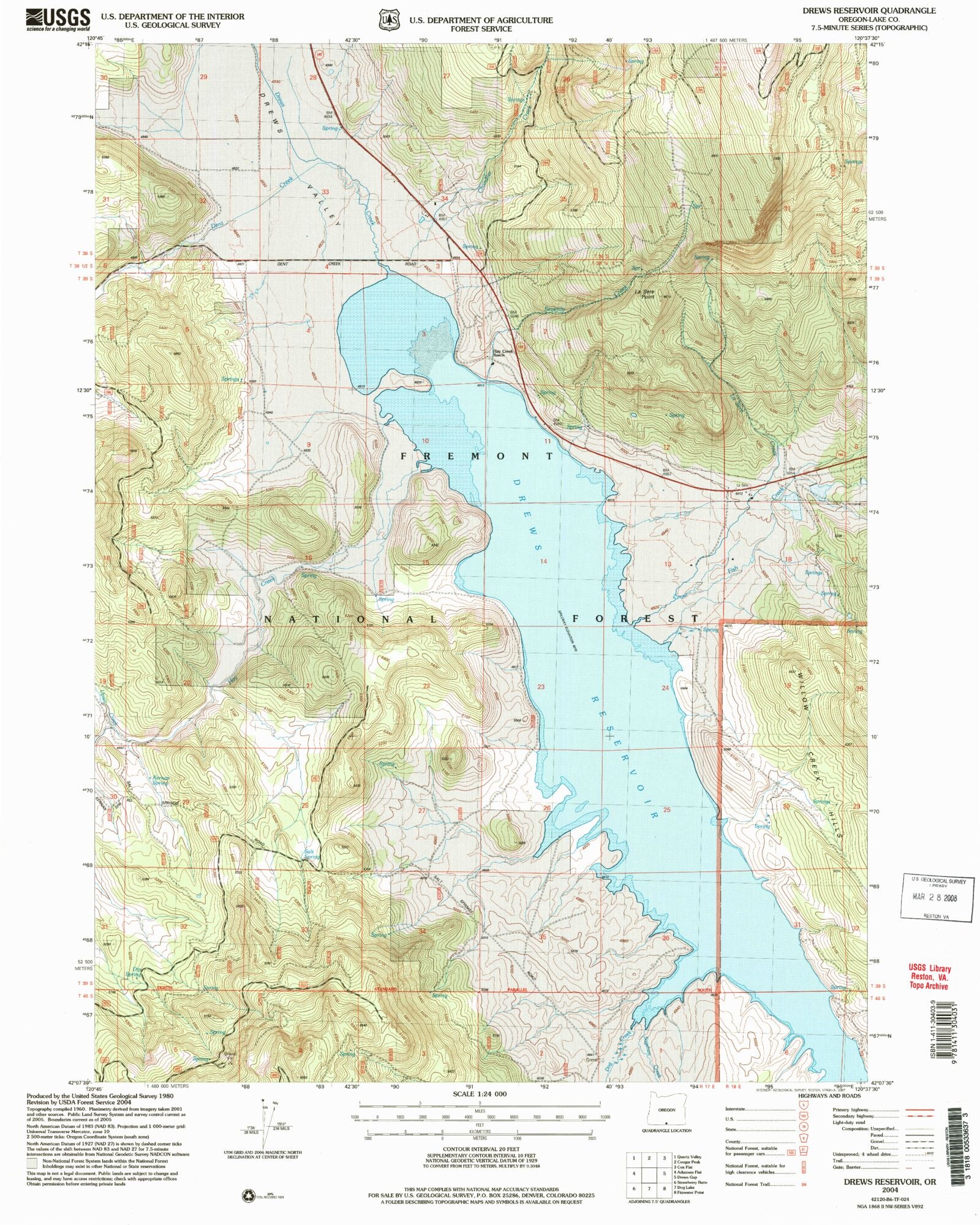 Classic USGS Drews Reservoir Oregon 7.5'x7.5' Topo Map – MyTopo Map Store