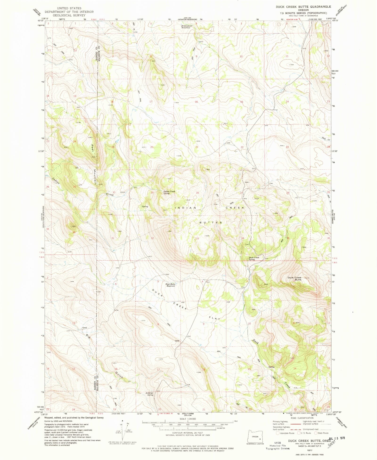 Classic USGS Duck Creek Butte Oregon 7.5'x7.5' Topo Map – MyTopo Map Store