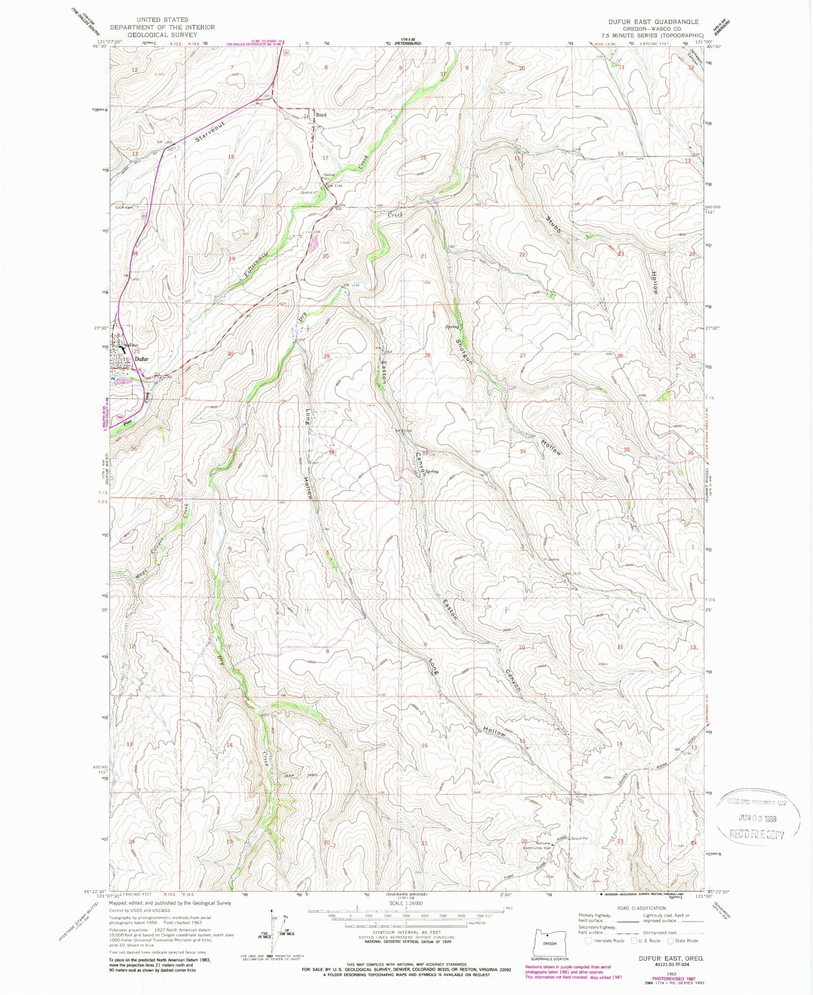 Classic USGS Dufur East Oregon 7.5'x7.5' Topo Map – MyTopo Map Store
