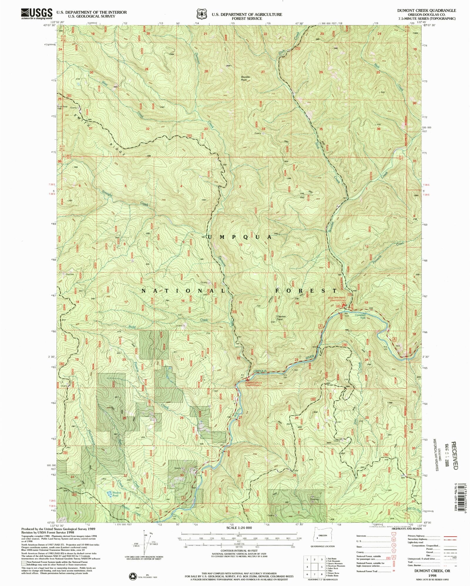 Classic USGS Dumont Creek Oregon 7.5'x7.5' Topo Map – MyTopo Map Store