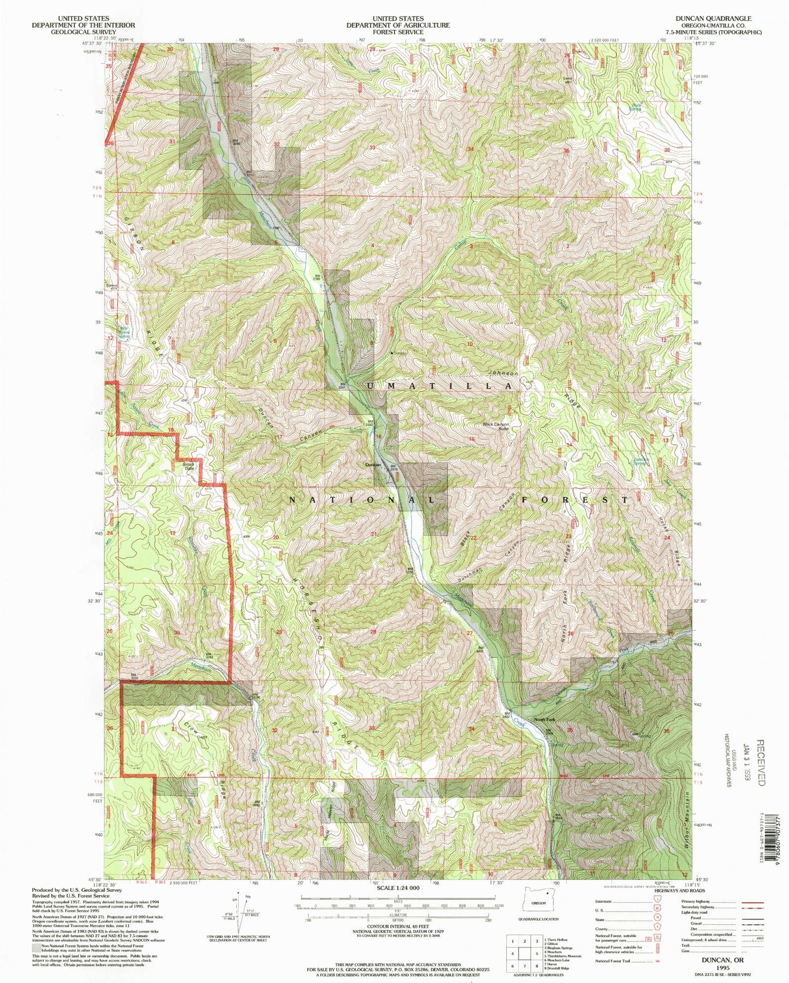 Classic USGS Duncan Oregon 7.5'x7.5' Topo Map – MyTopo Map Store