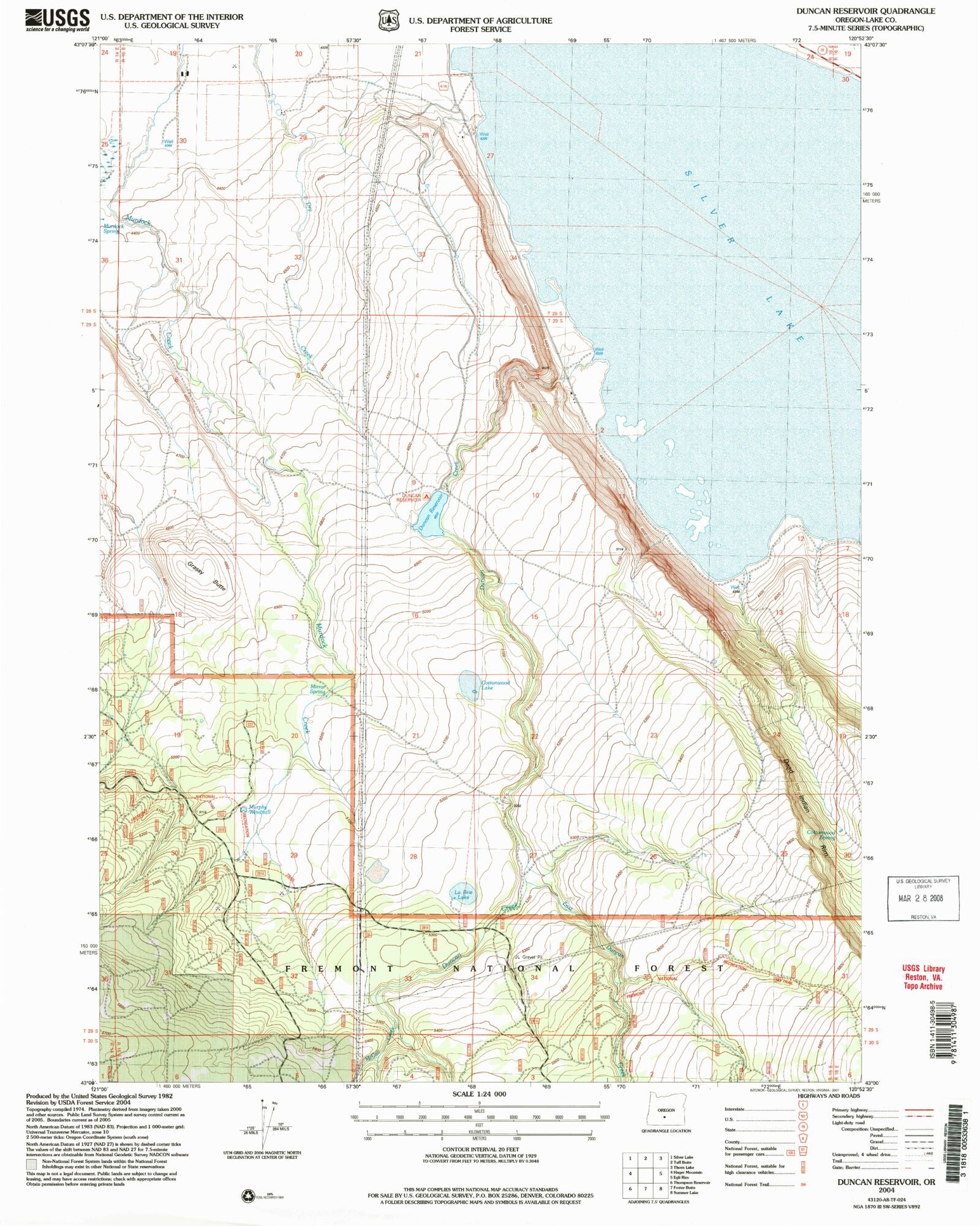 Classic USGS Duncan Reservoir Oregon 7.5'x7.5' Topo Map – MyTopo Map Store