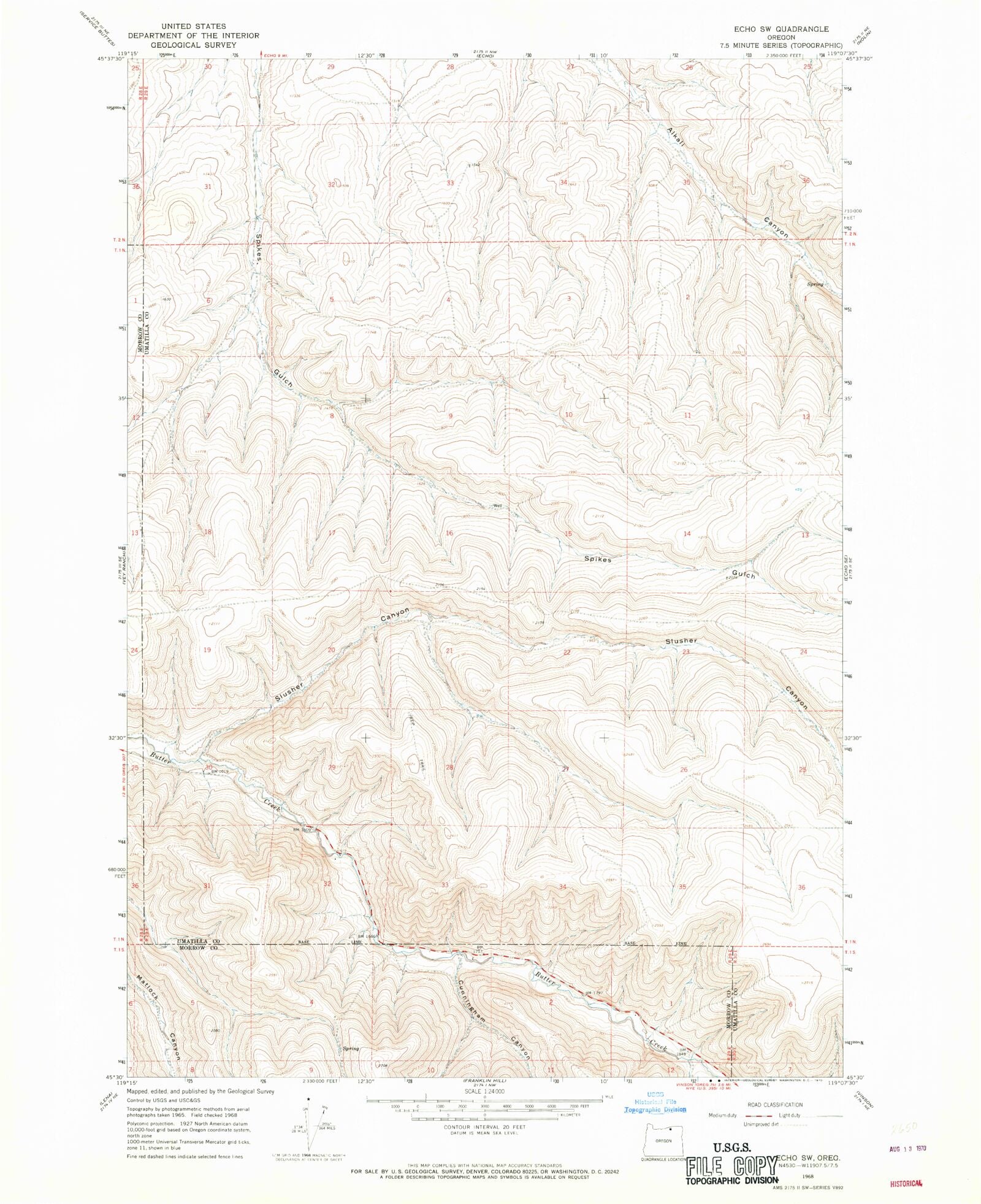 Classic USGS Echo SW Oregon 7.5'x7.5' Topo Map – MyTopo Map Store