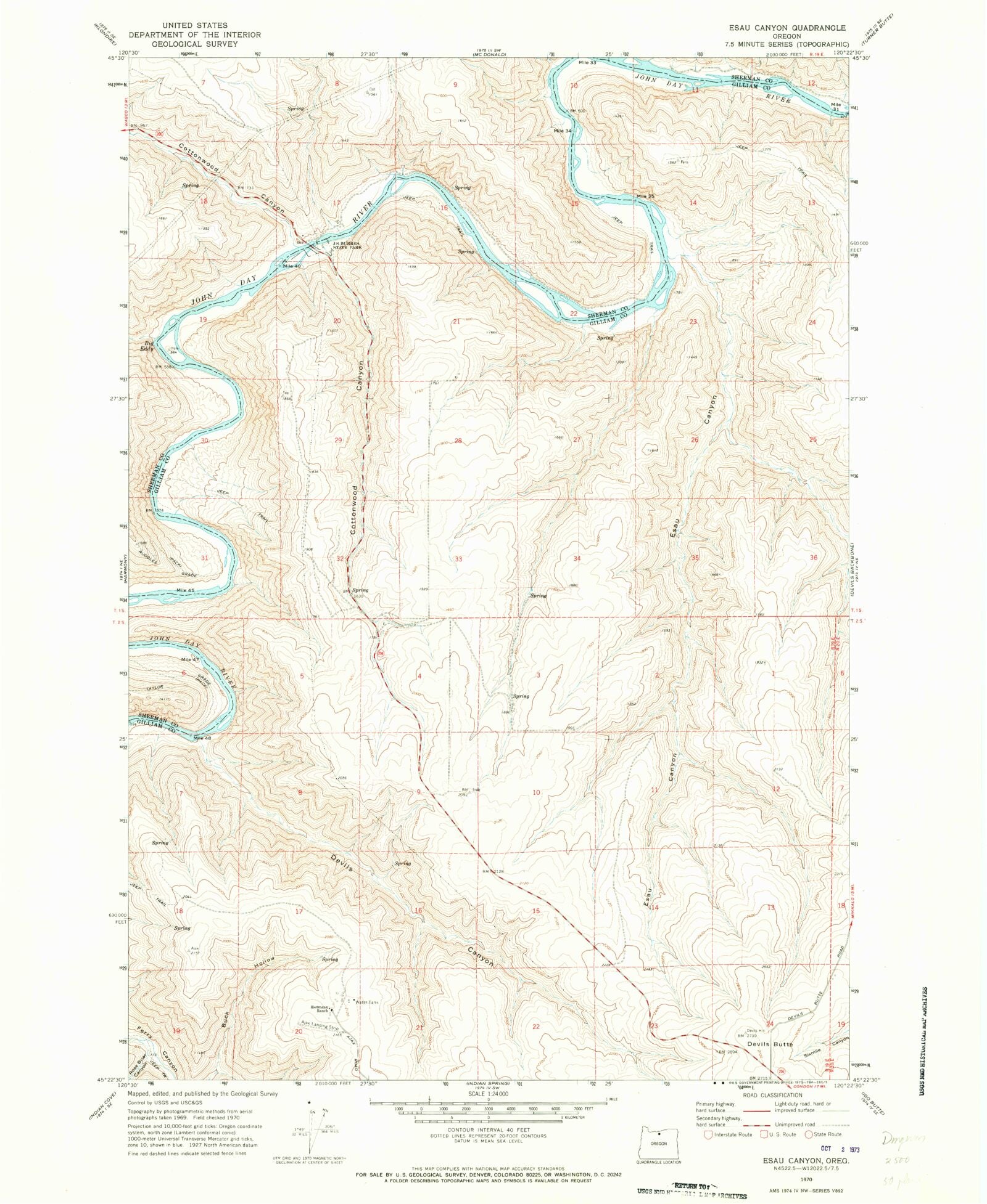 Classic USGS Esau Canyon Oregon 7.5'x7.5' Topo Map – MyTopo Map Store