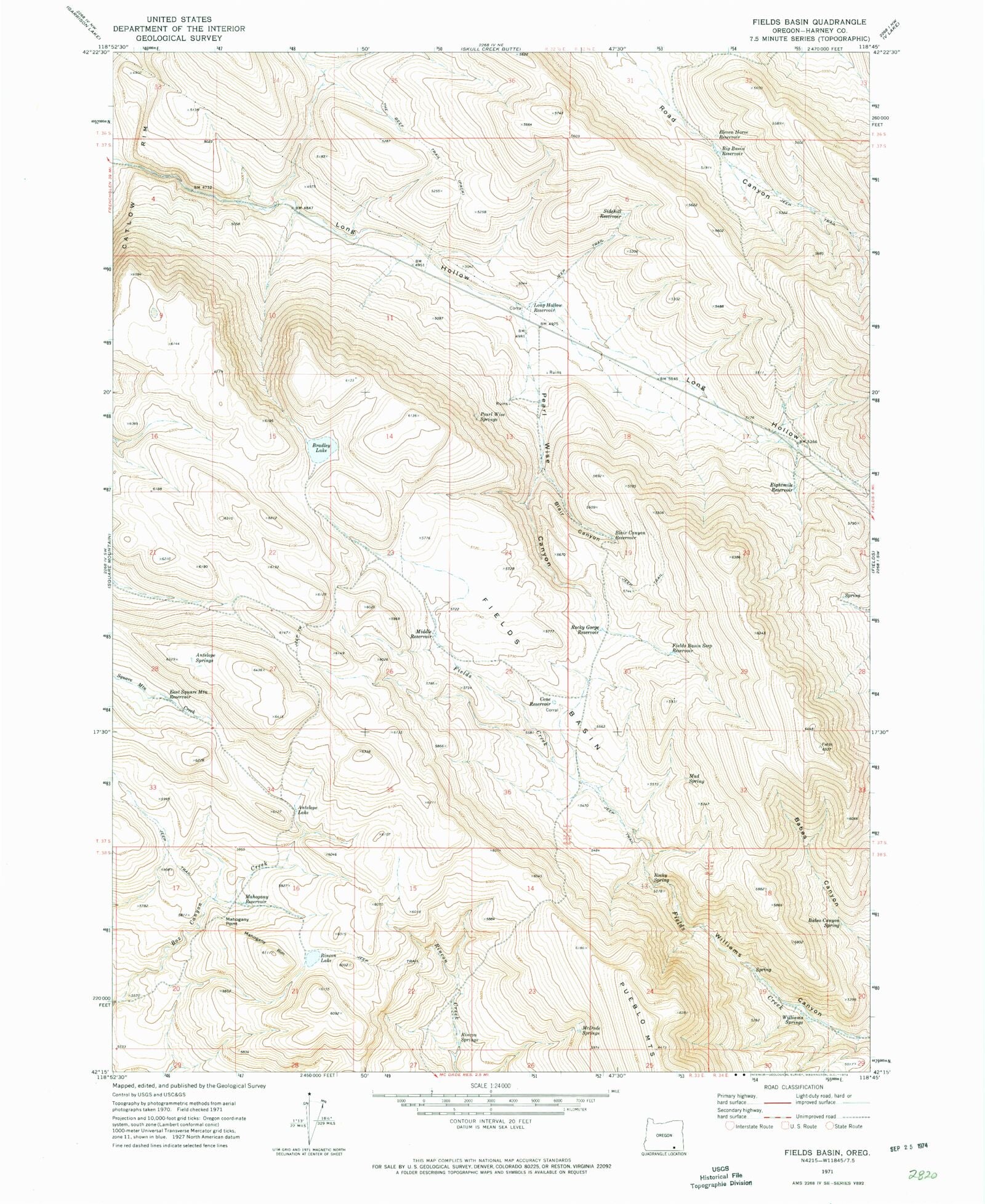 Classic USGS Fields Basin Oregon 7.5'x7.5' Topo Map – MyTopo Map Store