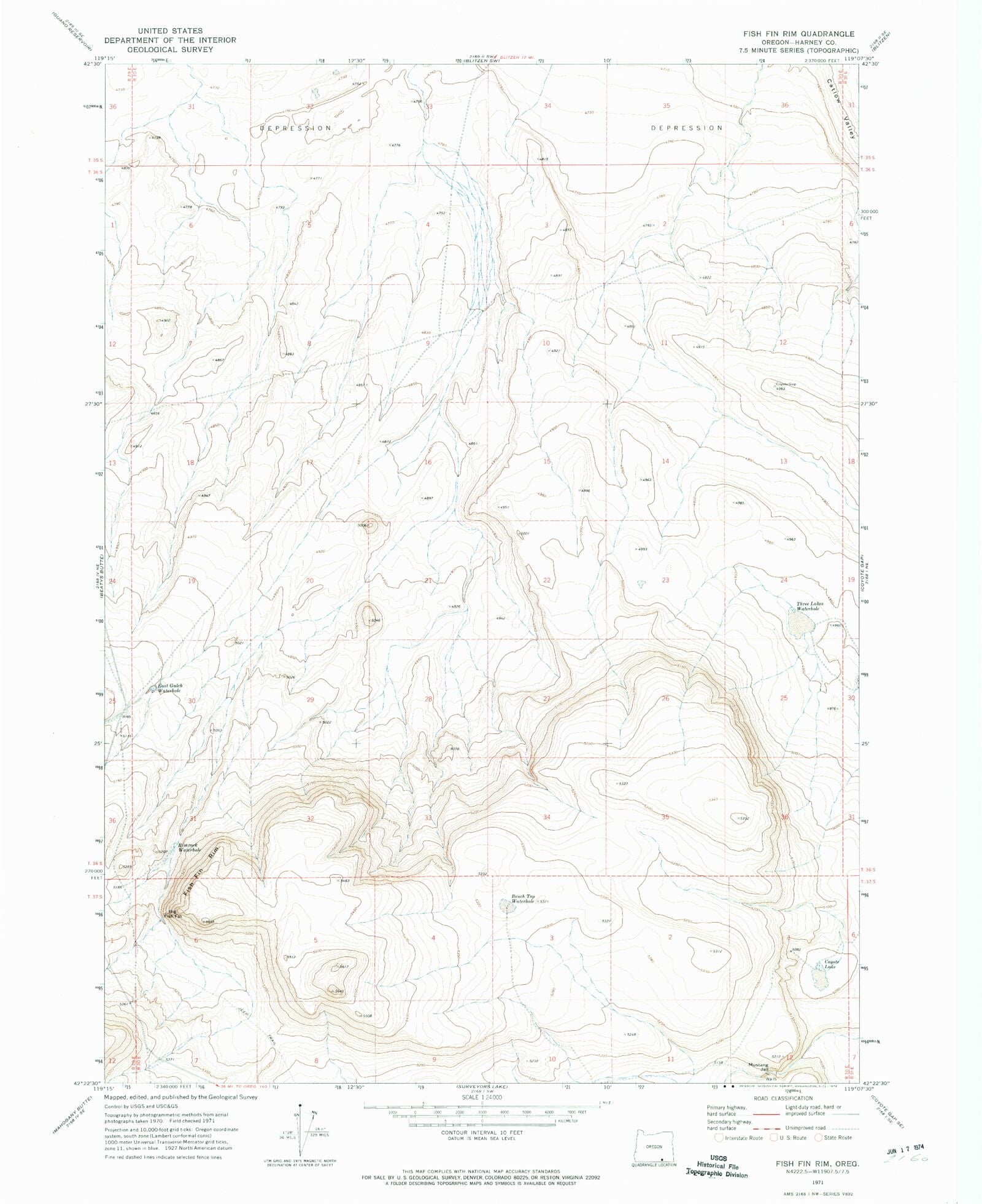 Classic USGS Fish Fin Rim Oregon 7.5'x7.5' Topo Map – MyTopo Map Store