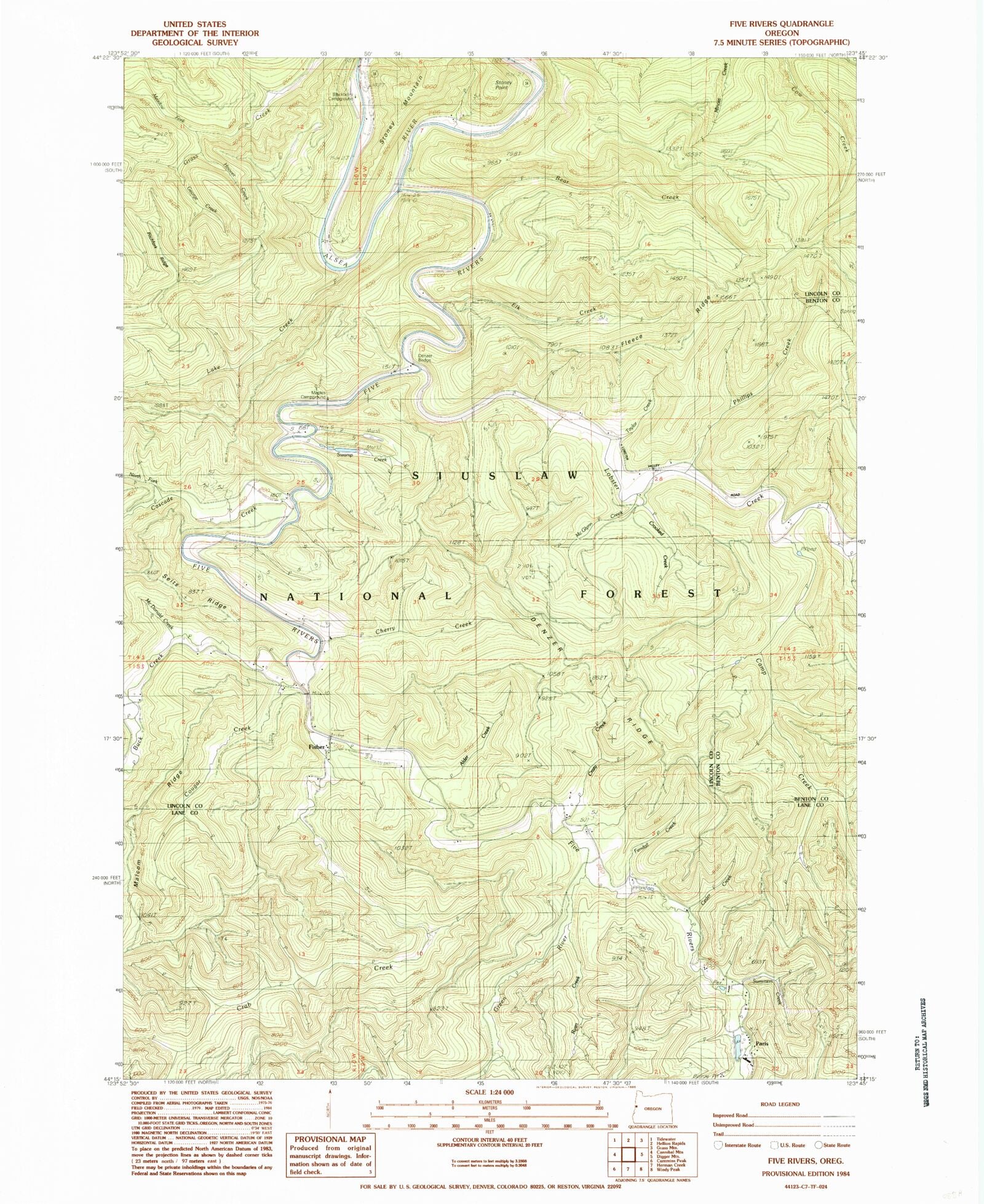 Classic USGS Five Rivers Oregon 7.5'x7.5' Topo Map – MyTopo Map Store