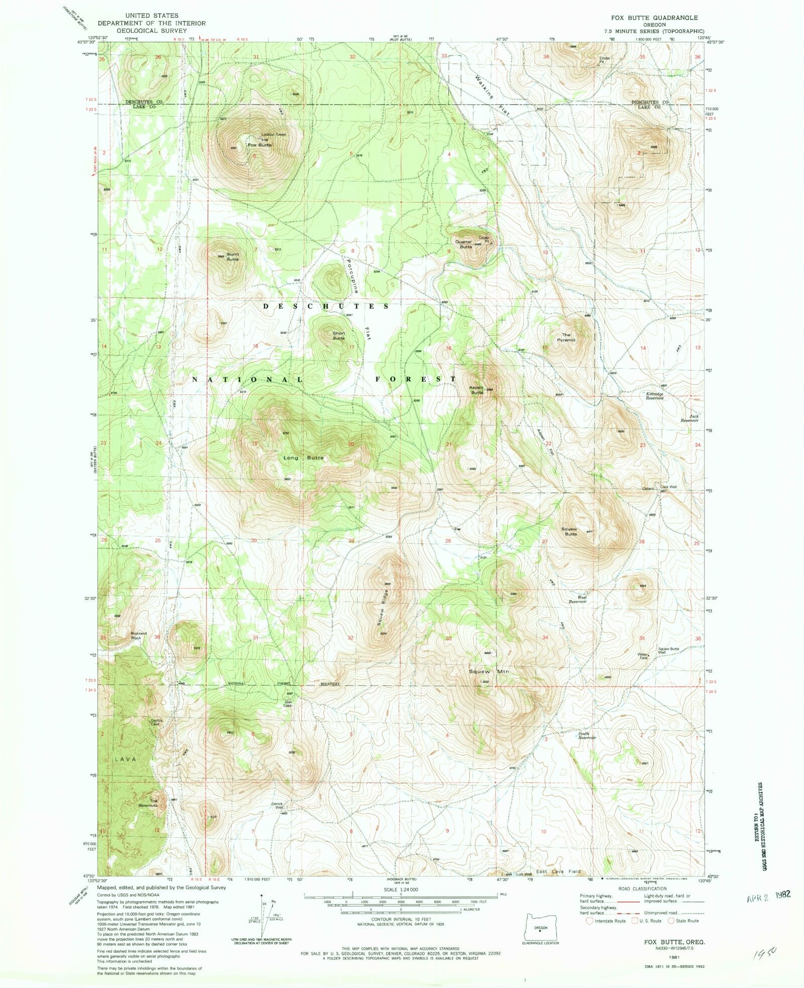 Classic USGS Fox Butte Oregon 7.5'x7.5' Topo Map – MyTopo Map Store