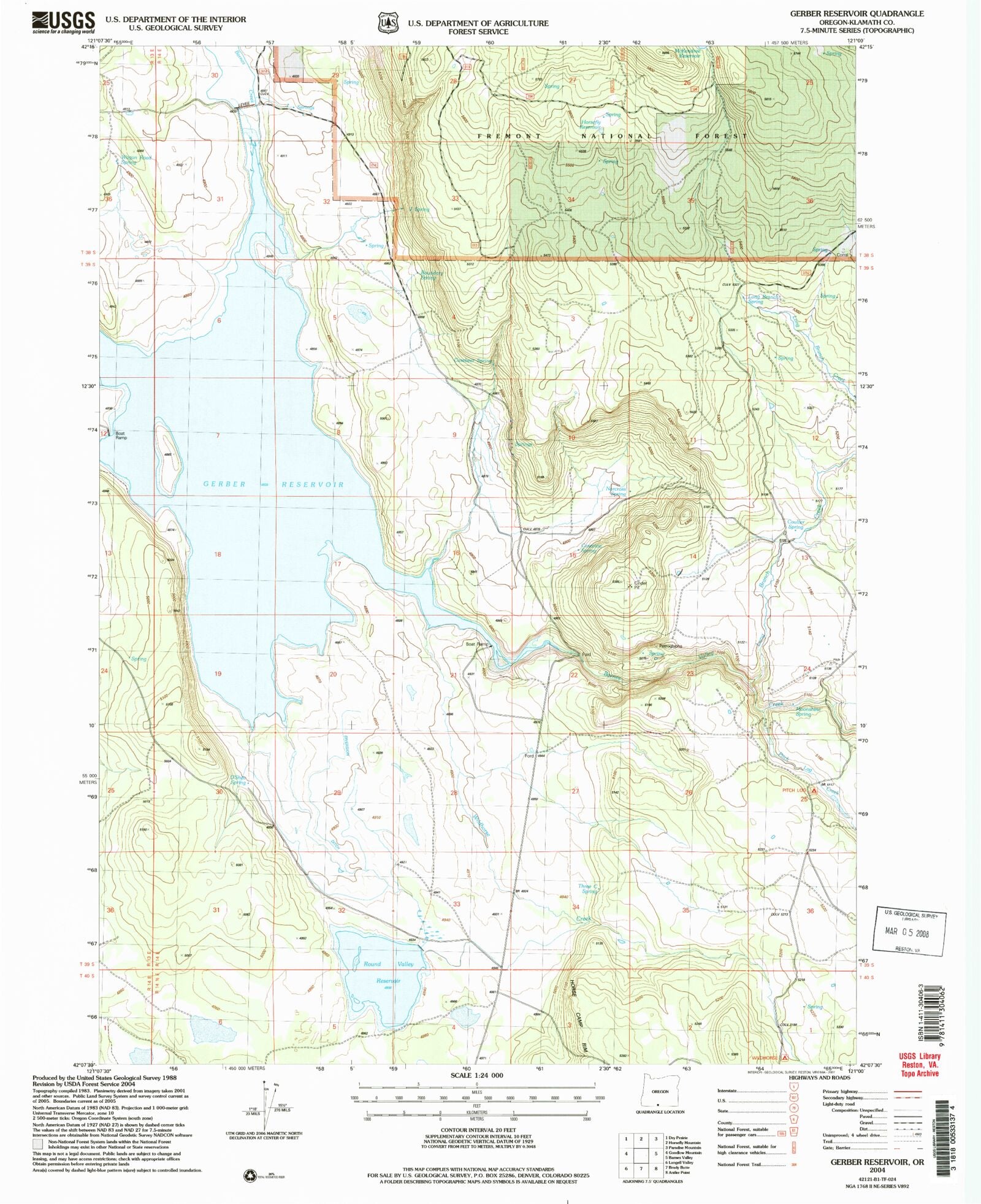 Classic USGS Gerber Reservoir Oregon 7.5'x7.5' Topo Map – MyTopo Map Store