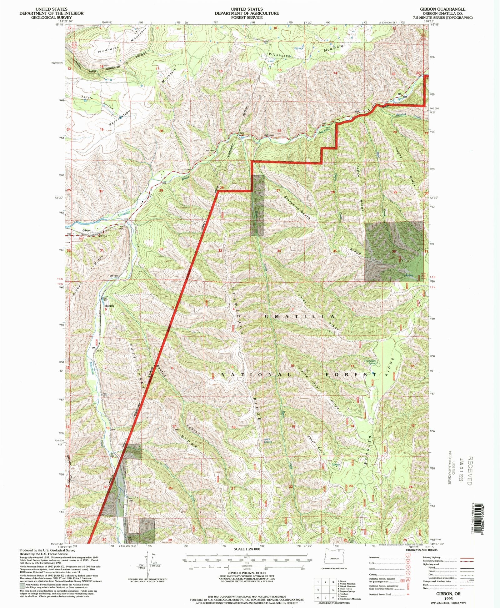 Classic USGS Gibbon Oregon 7.5'x7.5' Topo Map – MyTopo Map Store